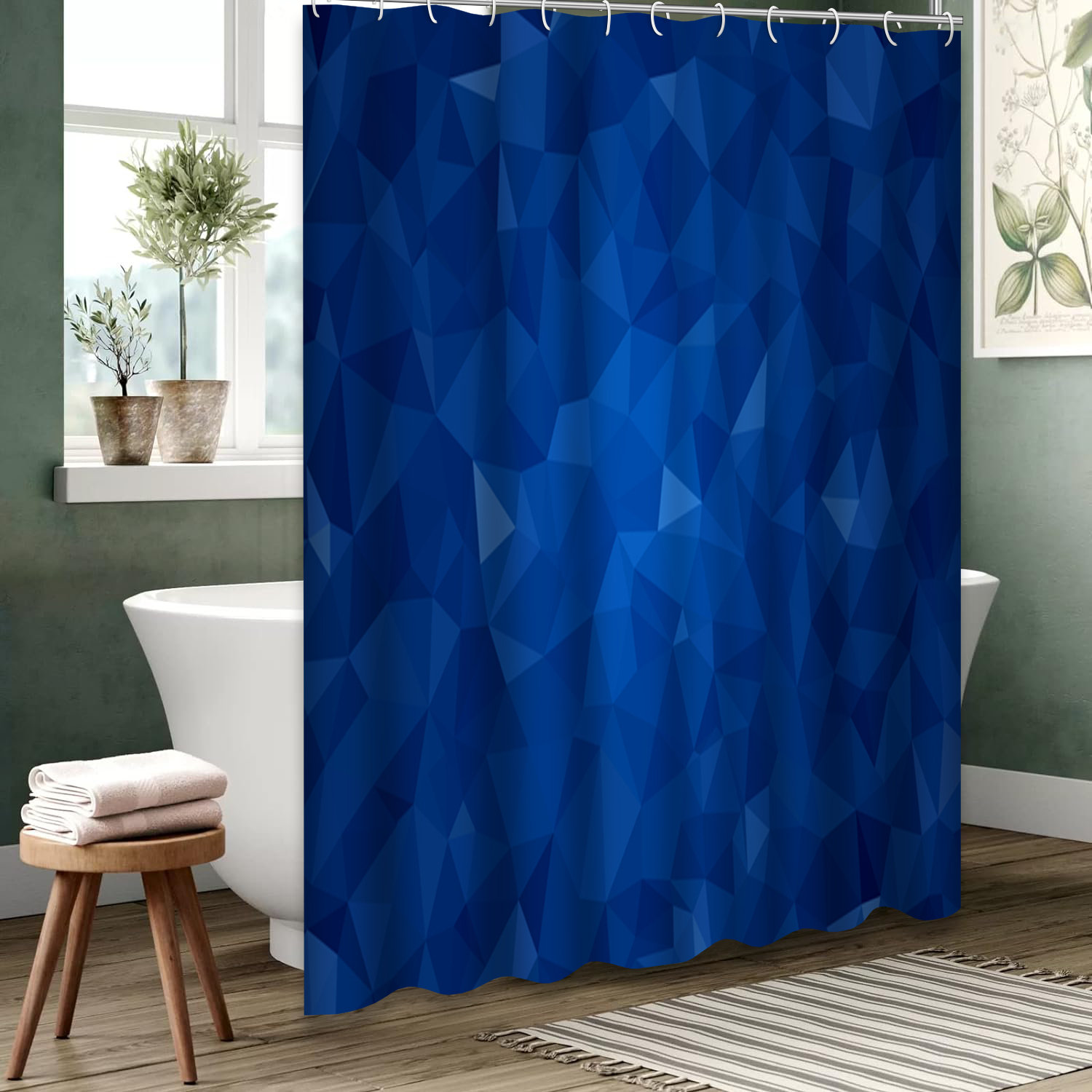 East Urban Home Waterproof Dark Blue Triangular Shower Curtain, Polygon ...