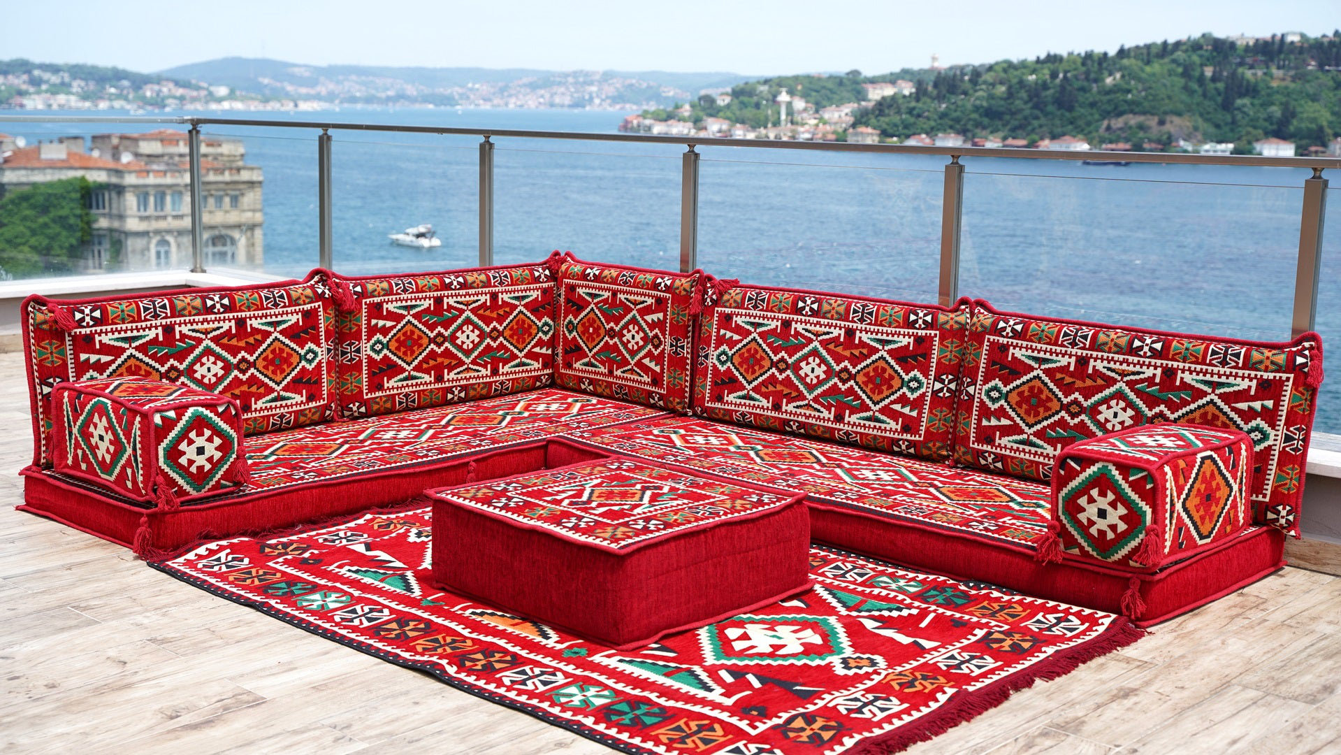 Bungalow Rose Red Turkish Floor Sofa, Corner Floor Seating, L Shaped ...