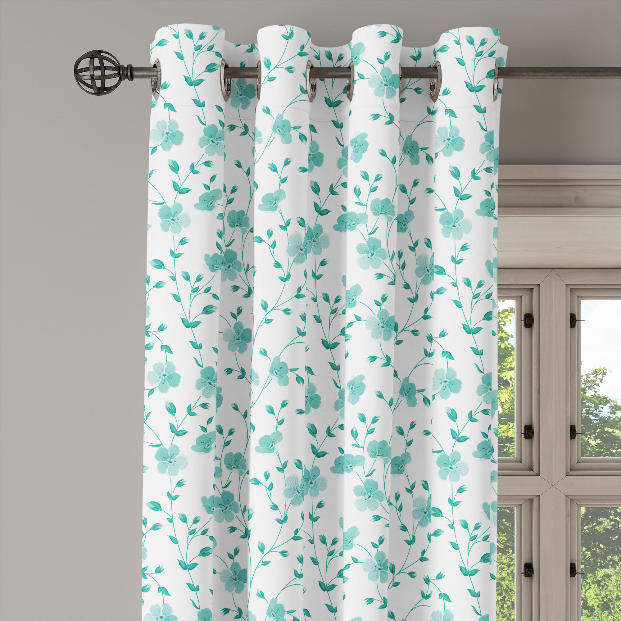 East Urban Home Living Room Sateen Floral Blackout Grommet Single Curtain Panel | Wayfair