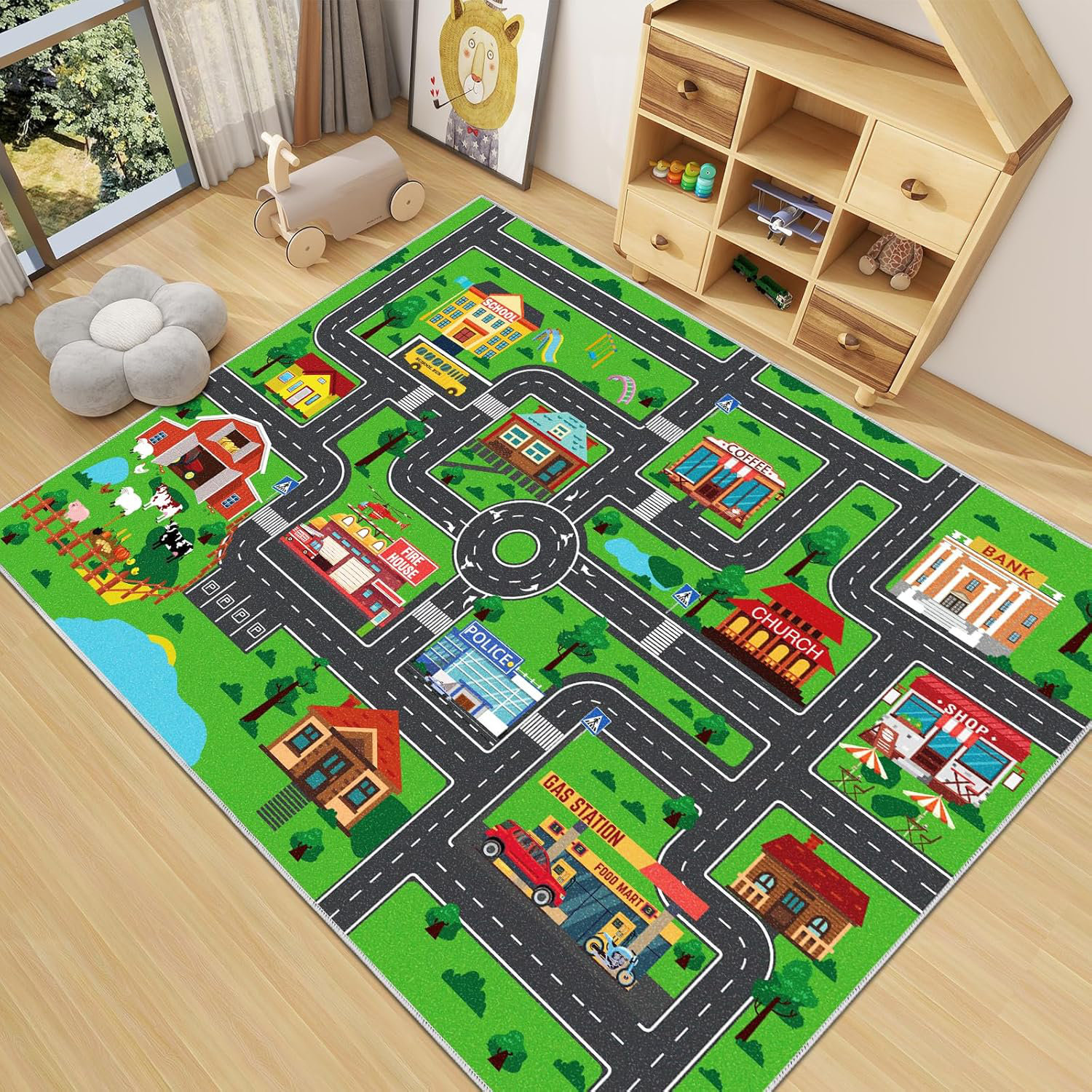 Symple Stuff Non-slip Kids Educational Play Car Mat Area Rug for ...