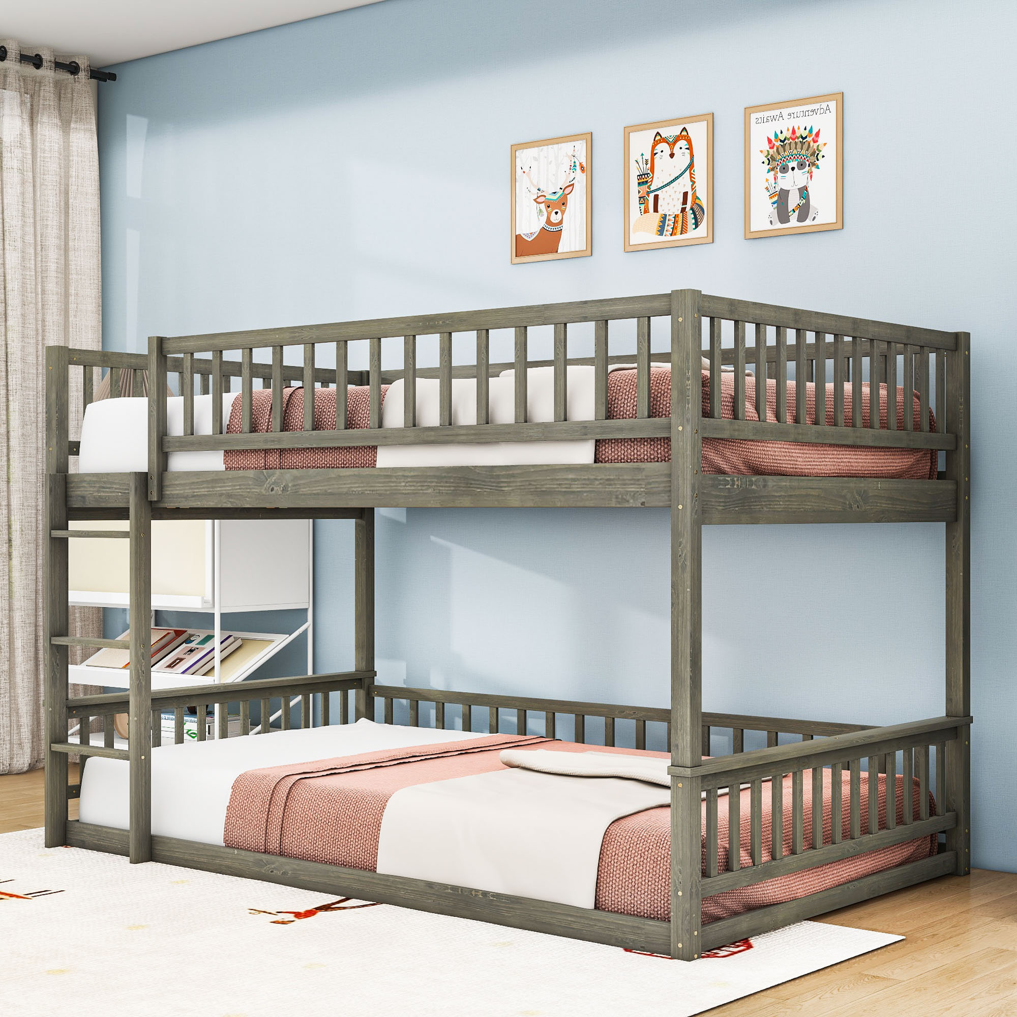 Harriet Bee Queen Over Queen Bunk Bed With Ladder And Guardrails ...