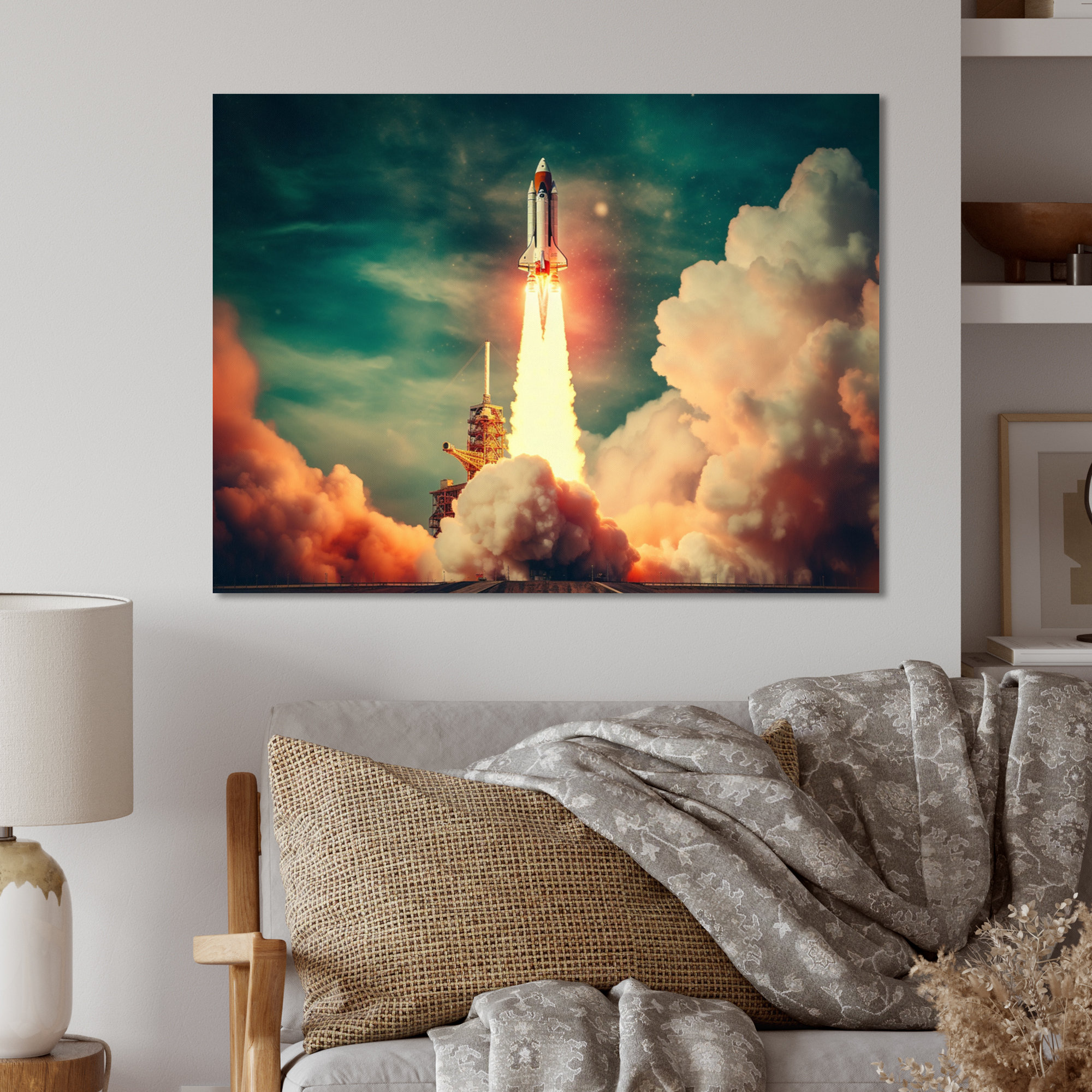 Latitude Run® Vintage Spaceship Rocket III - Modern Metal Wall Art ...