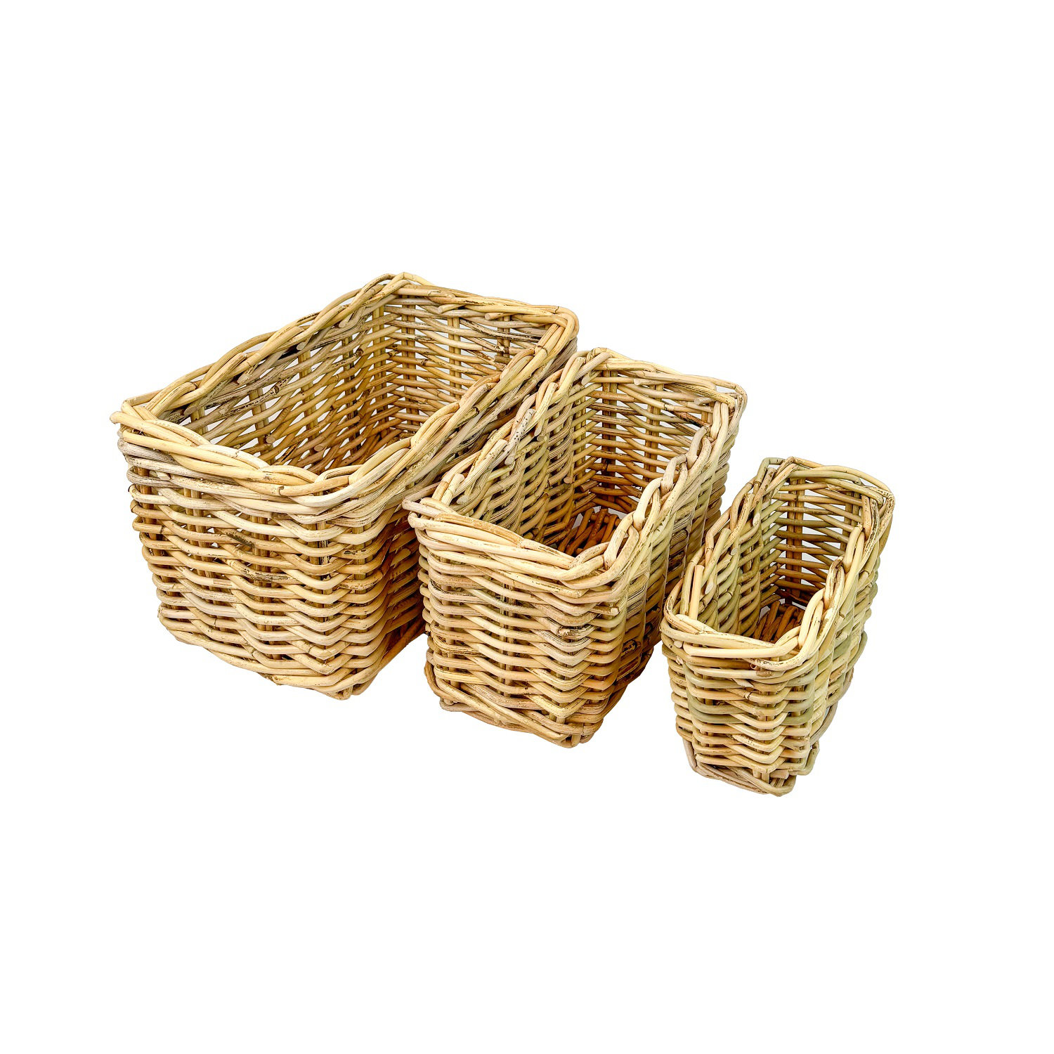 Bayou Breeze Dearl Set Of 3 Natural Rectangle Rattan Baskets | Wayfair