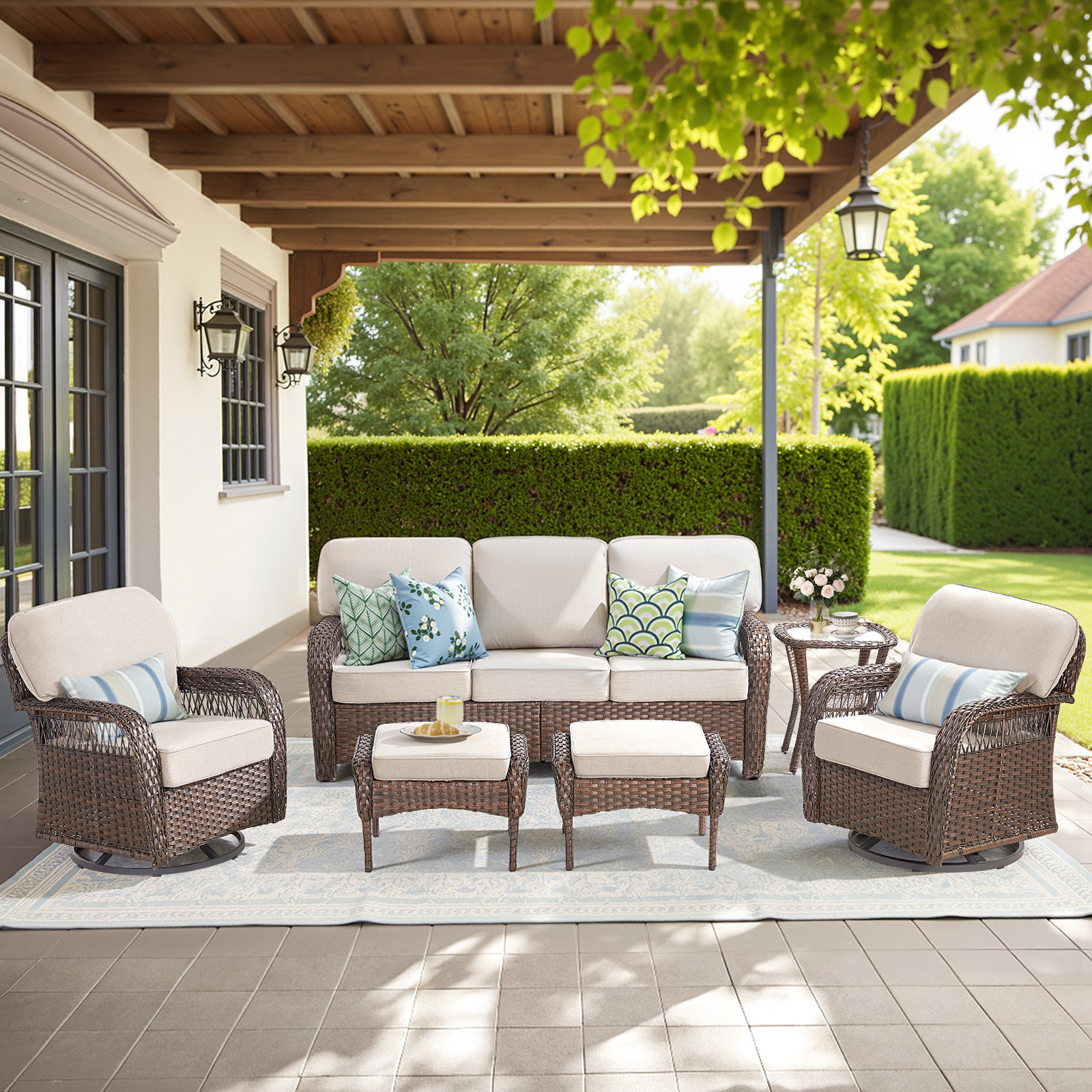 George Oliver 6 Piece Patio Furniture Set With Swivel Chairs, Side ...