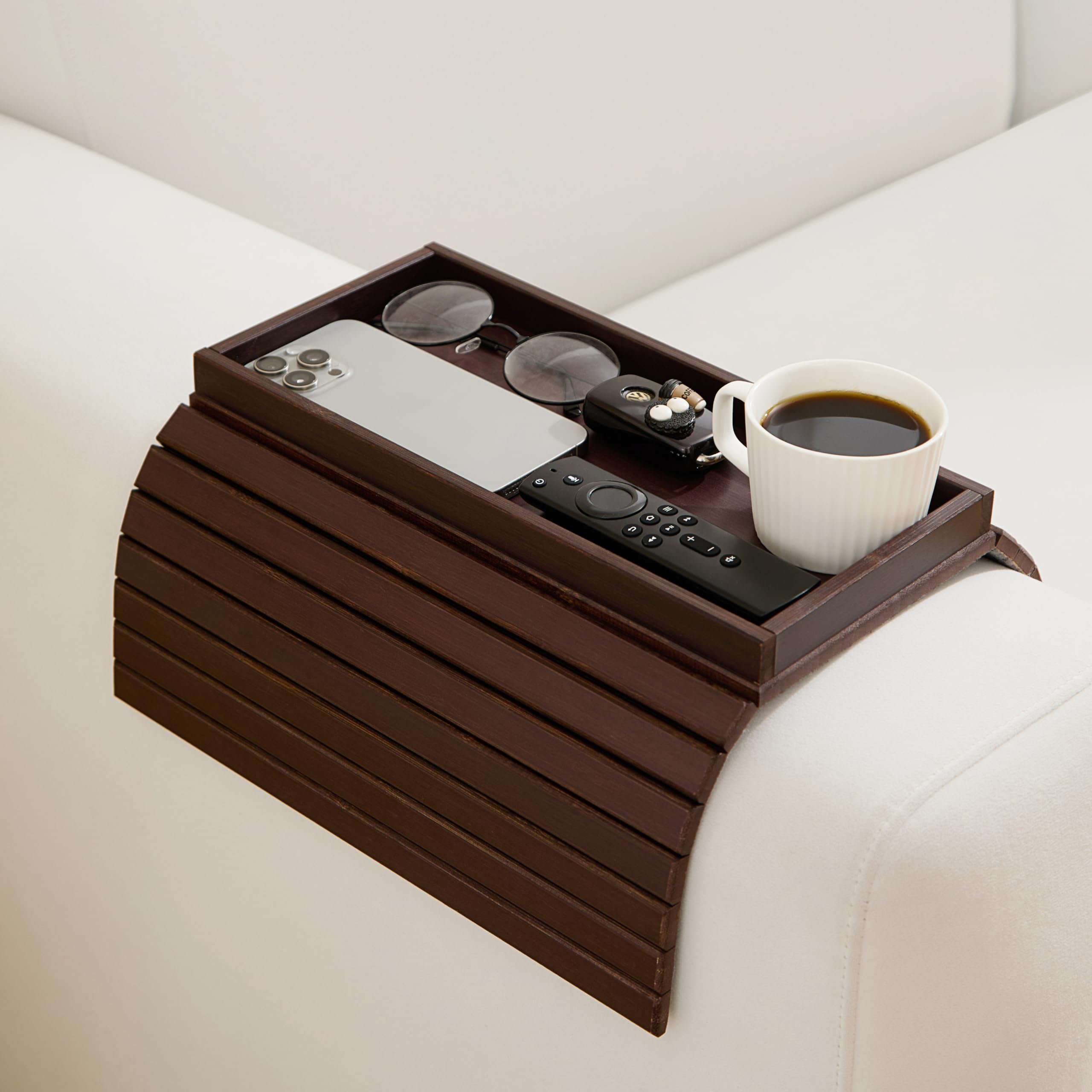 Latitude Run® Bamboo Couch Arm Tray Table,Foldable Sofa Armrest Tray ...