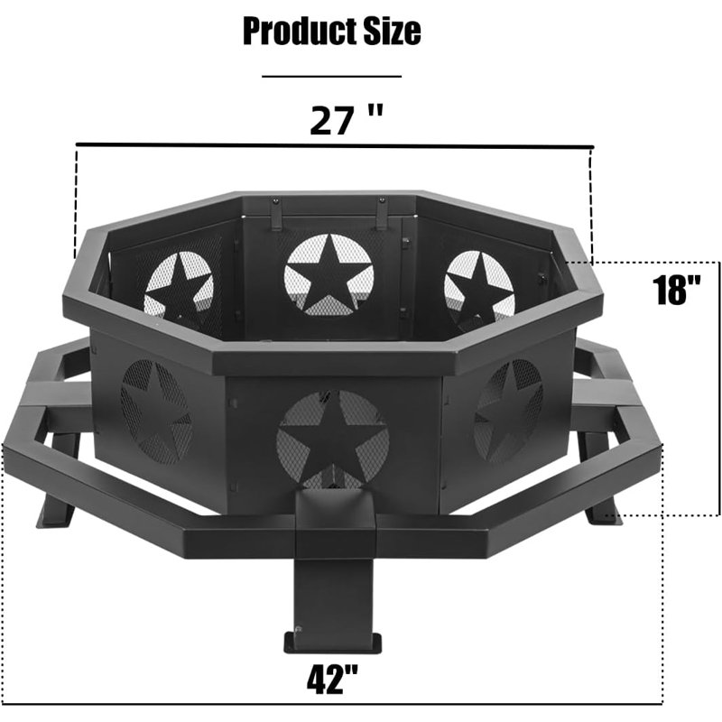 Arlmont & Co. 42 inch Fire Pit for Outside, Heavy Duty Wood Burning ...
