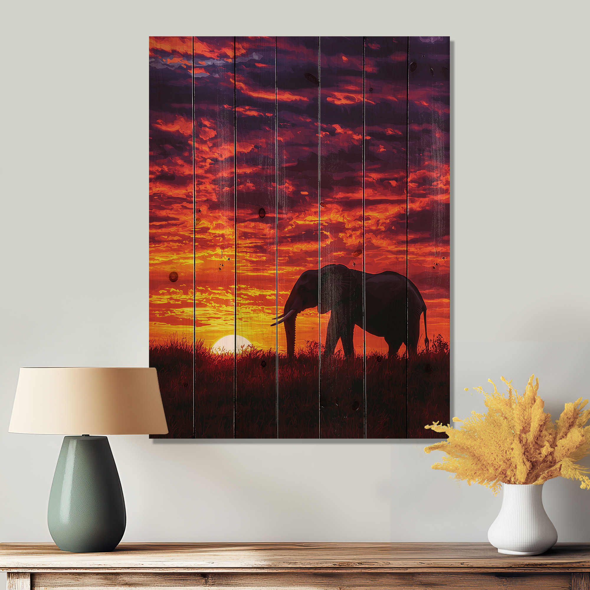 Ophelia & Co. African Elephant At Sunset I - Elephant Animal Wood Wall ...
