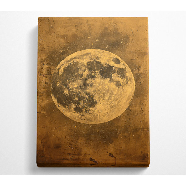 Latitude Run Gold Distressed Moon - No Frame Print on Canvas | Wayfair ...