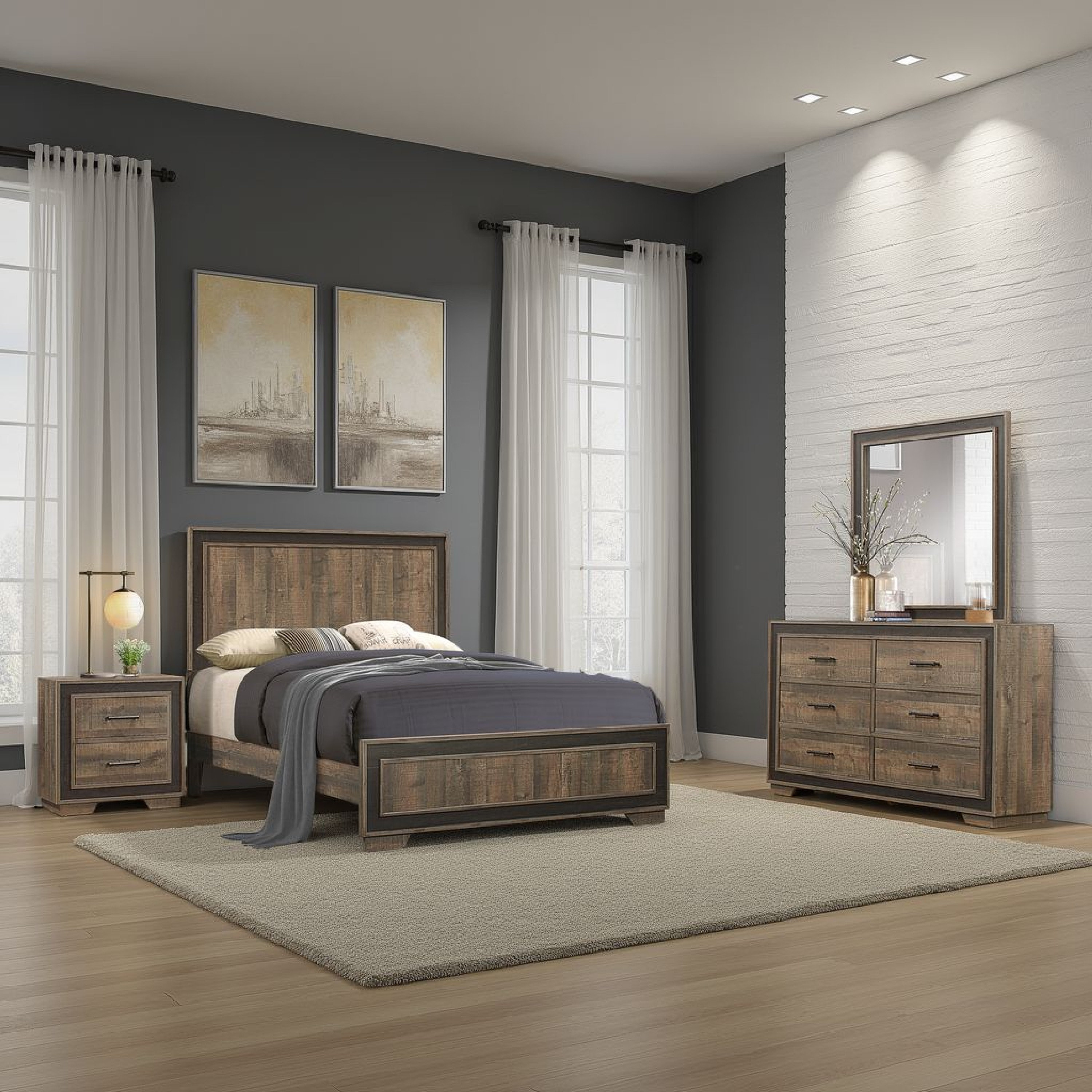 Benjara Shelli 4 Pc Queen Size Bedroom Set, Wood Planks, Mahogany Brown ...