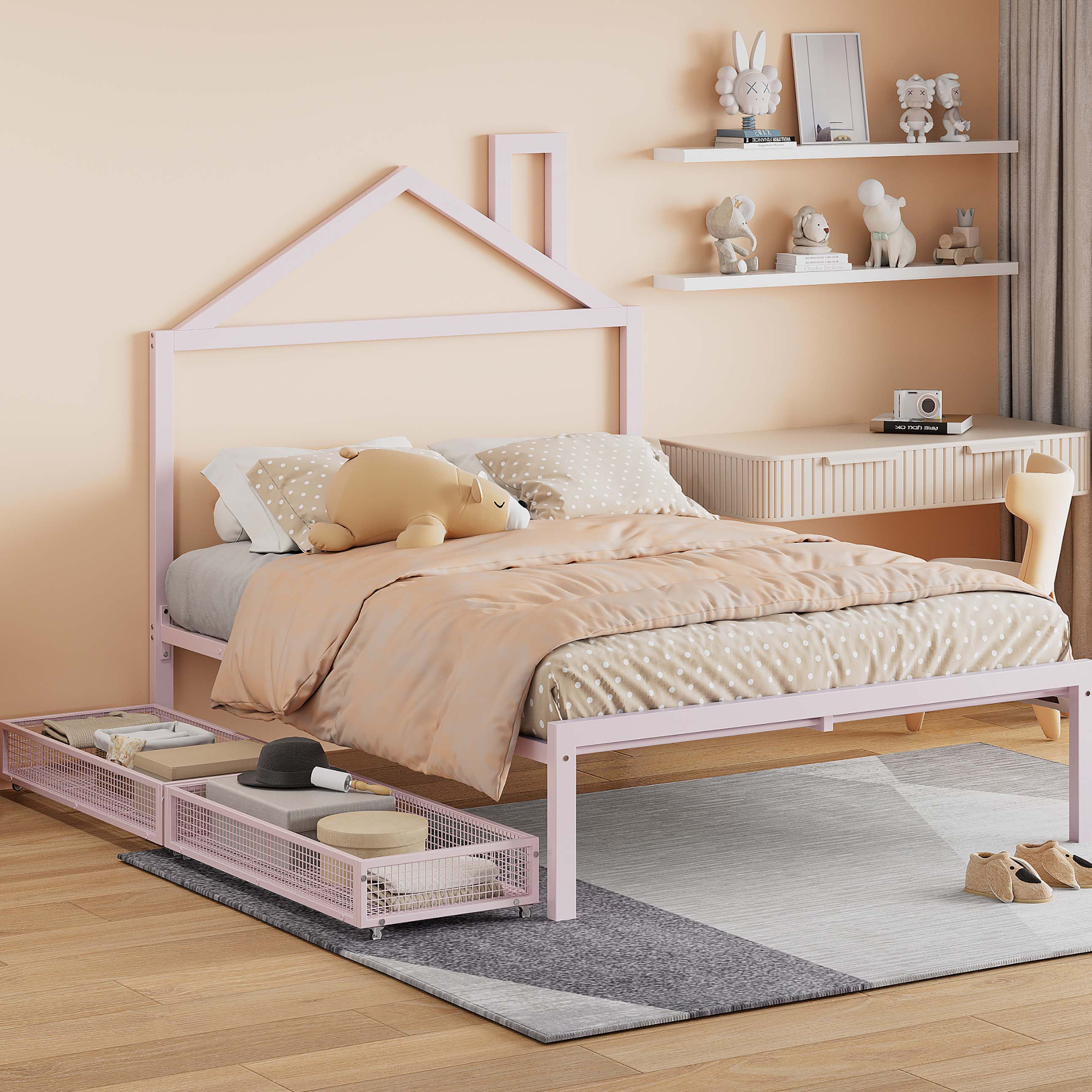 Harper Orchard Anvitha Metal Platform Bed with two drawers,House-Shaped ...