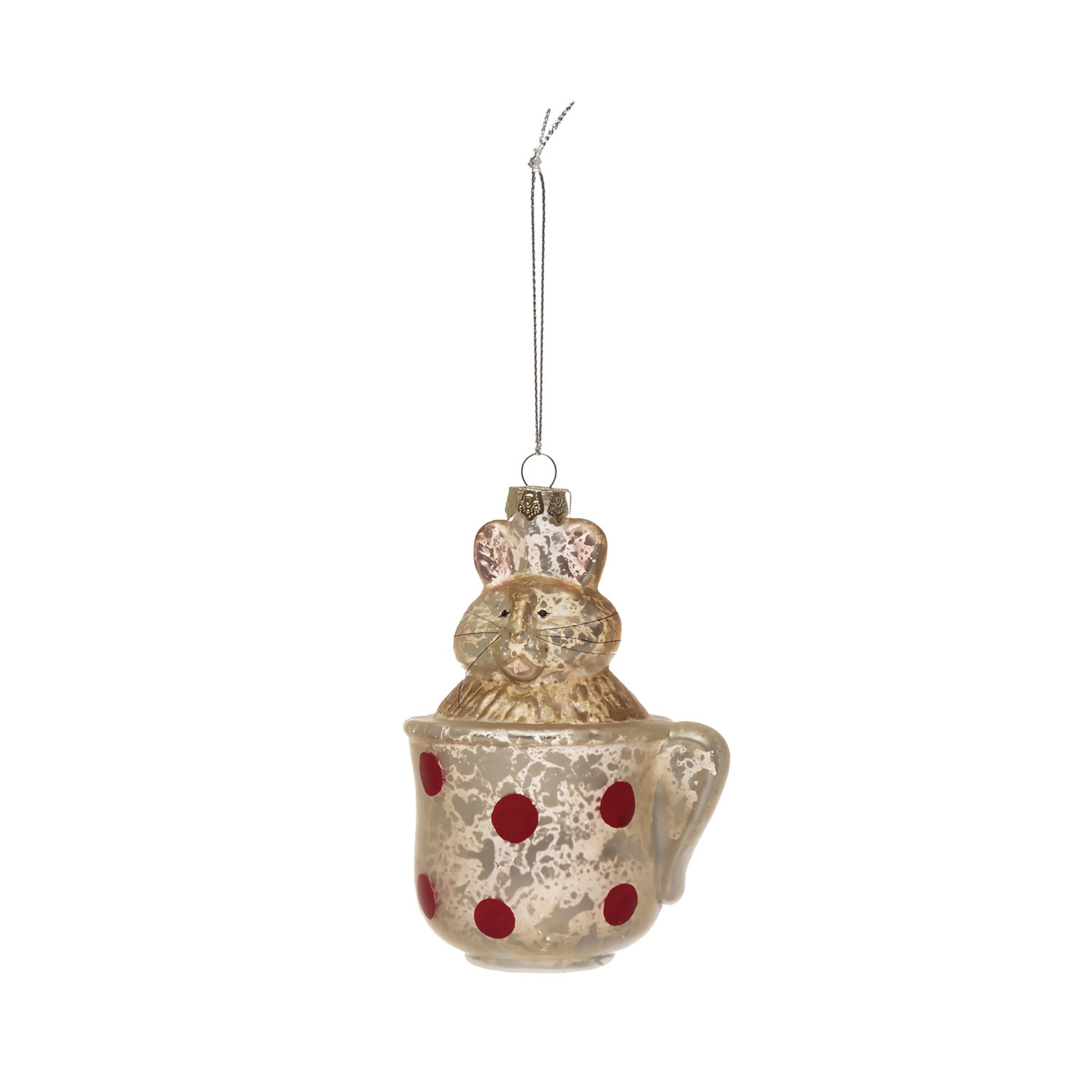 The Holiday Aisle® Hand-Painted Mercury Glass Mouse In Teacup Ornament ...