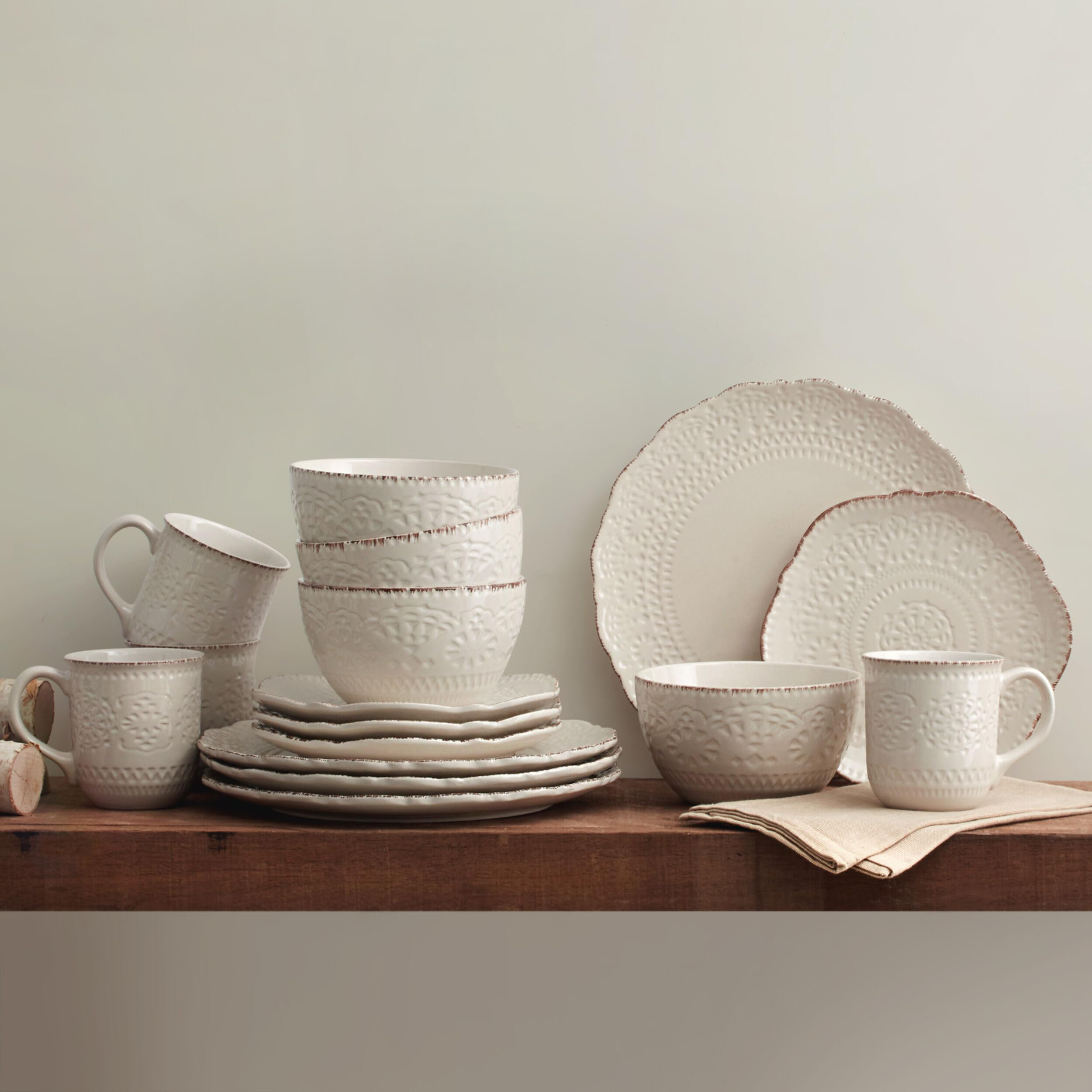 Bloomsbury Market Chateau Cream Stoneware Dinnerware Set,(16-Piece ...