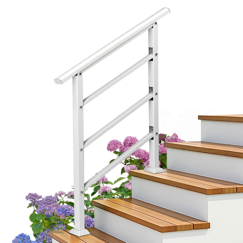 Winado Outdoor White Iron Handrail Stair Railing Fits 1-3 Steps | Wayfair