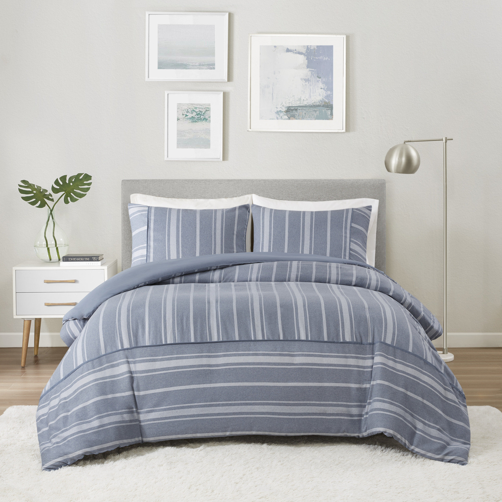 Beautyrest Kent 3 Piece Striped Herringbone Oversize Duvet Cover Set ...