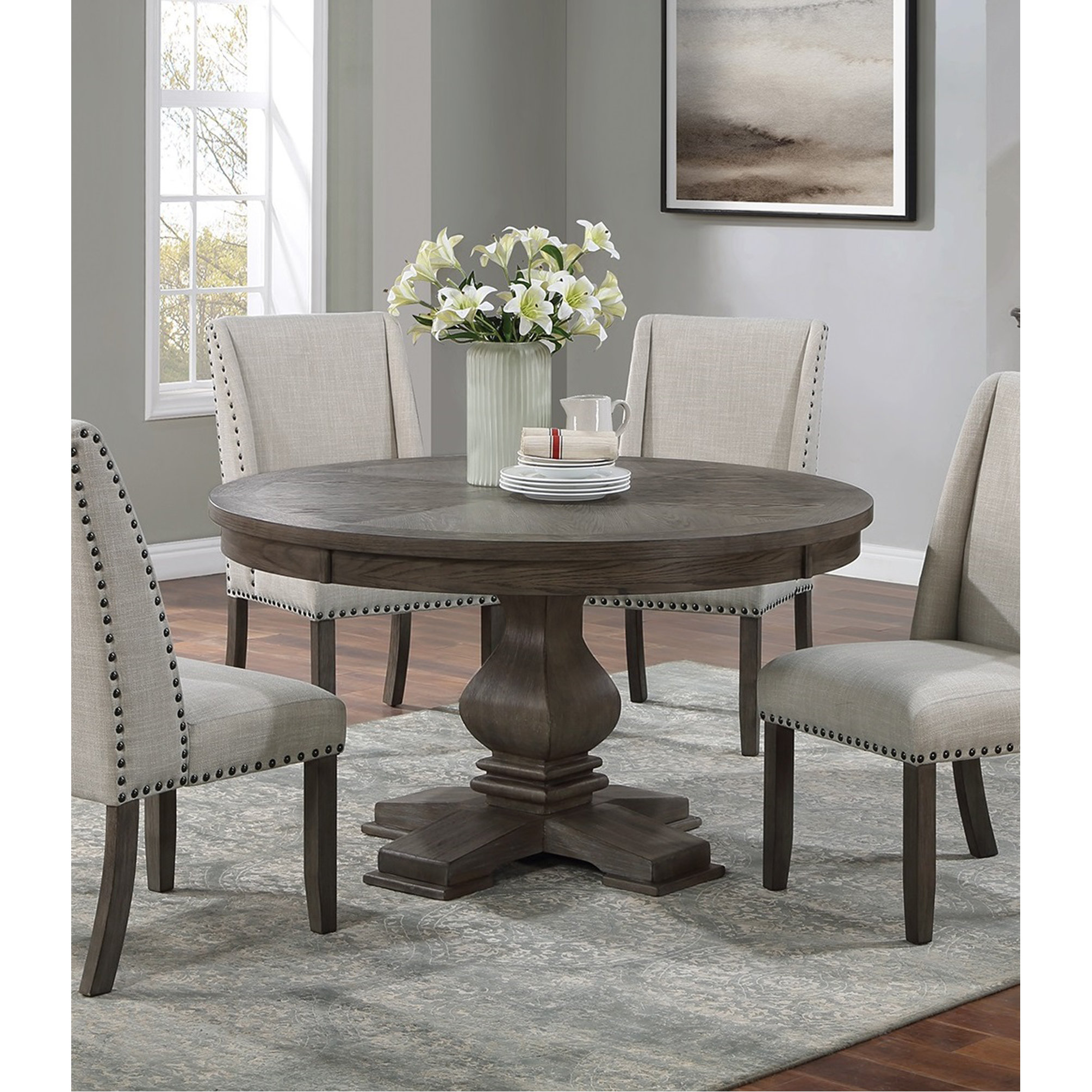 Alcott Hill® Traditional Formal Round Dining Table Pedestal Base Oak ...
