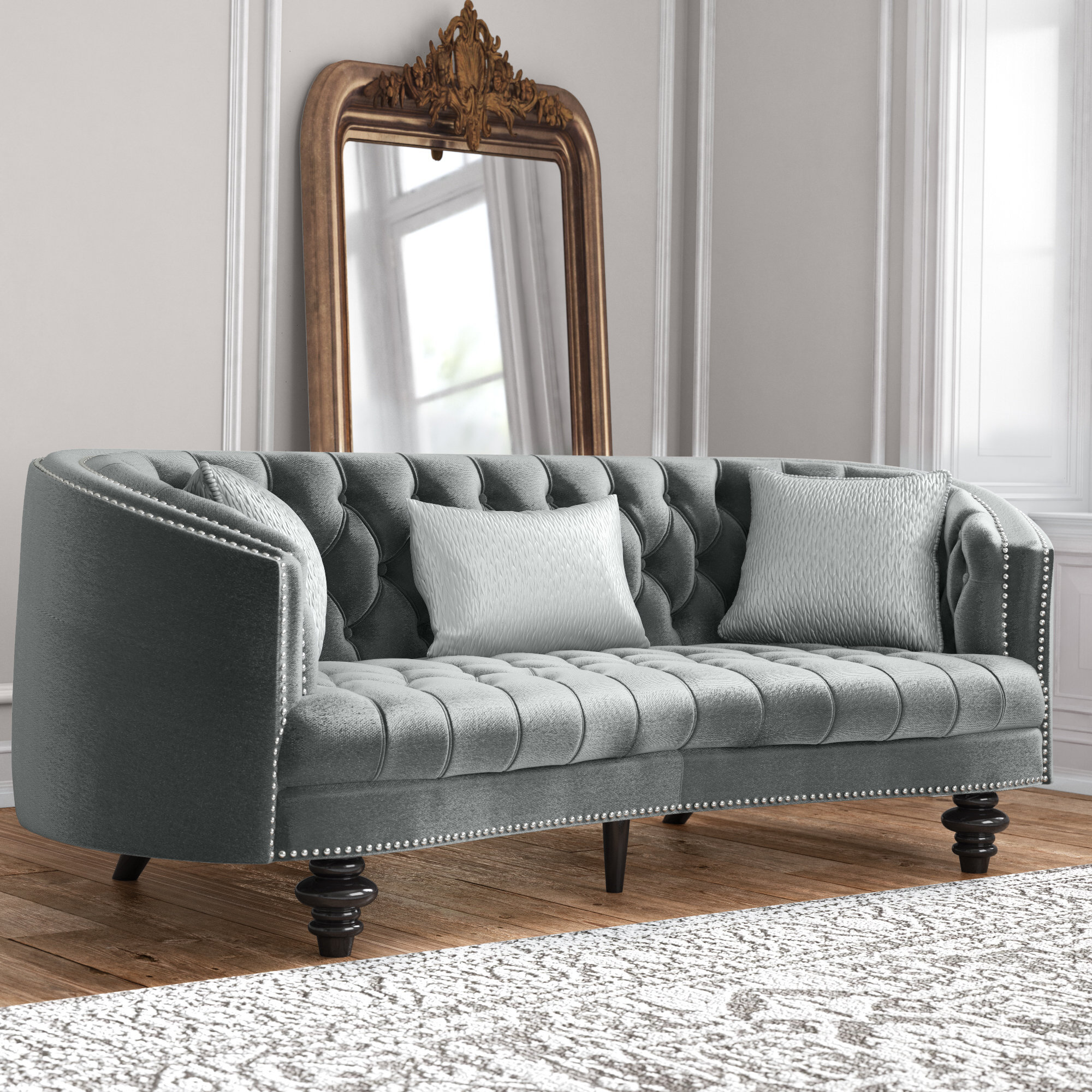 Kelly Clarkson Home Fayette 90" Tuxedo Arm Curved Sofa | Wayfair