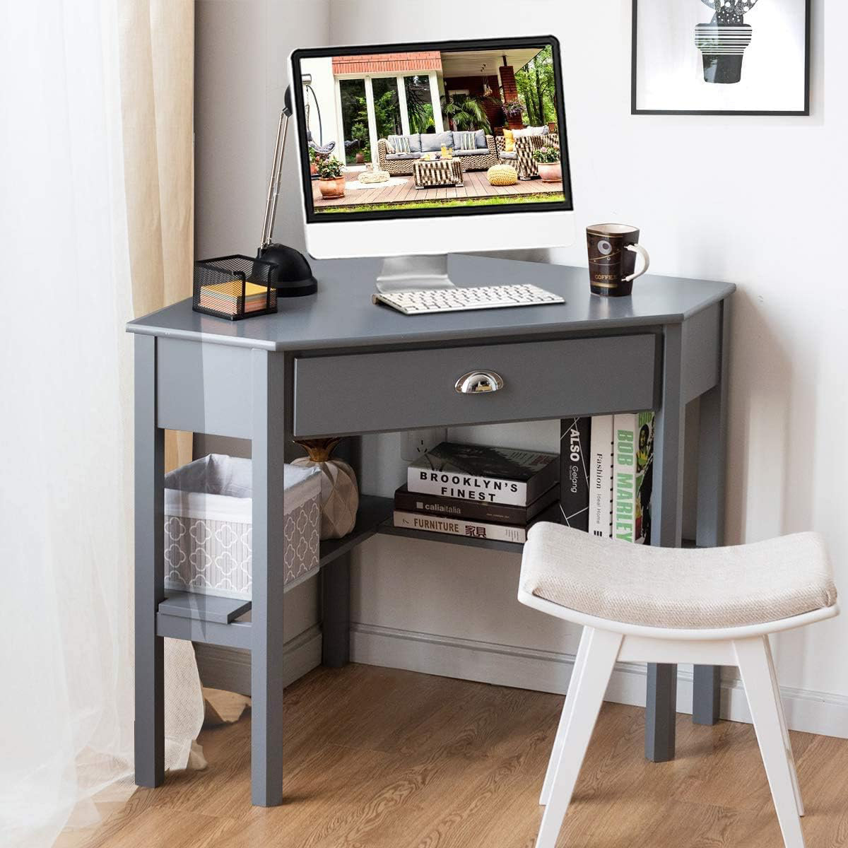 Red Barrel Studio Wooden Corner Computer Desk,Compact Writing desk with ...