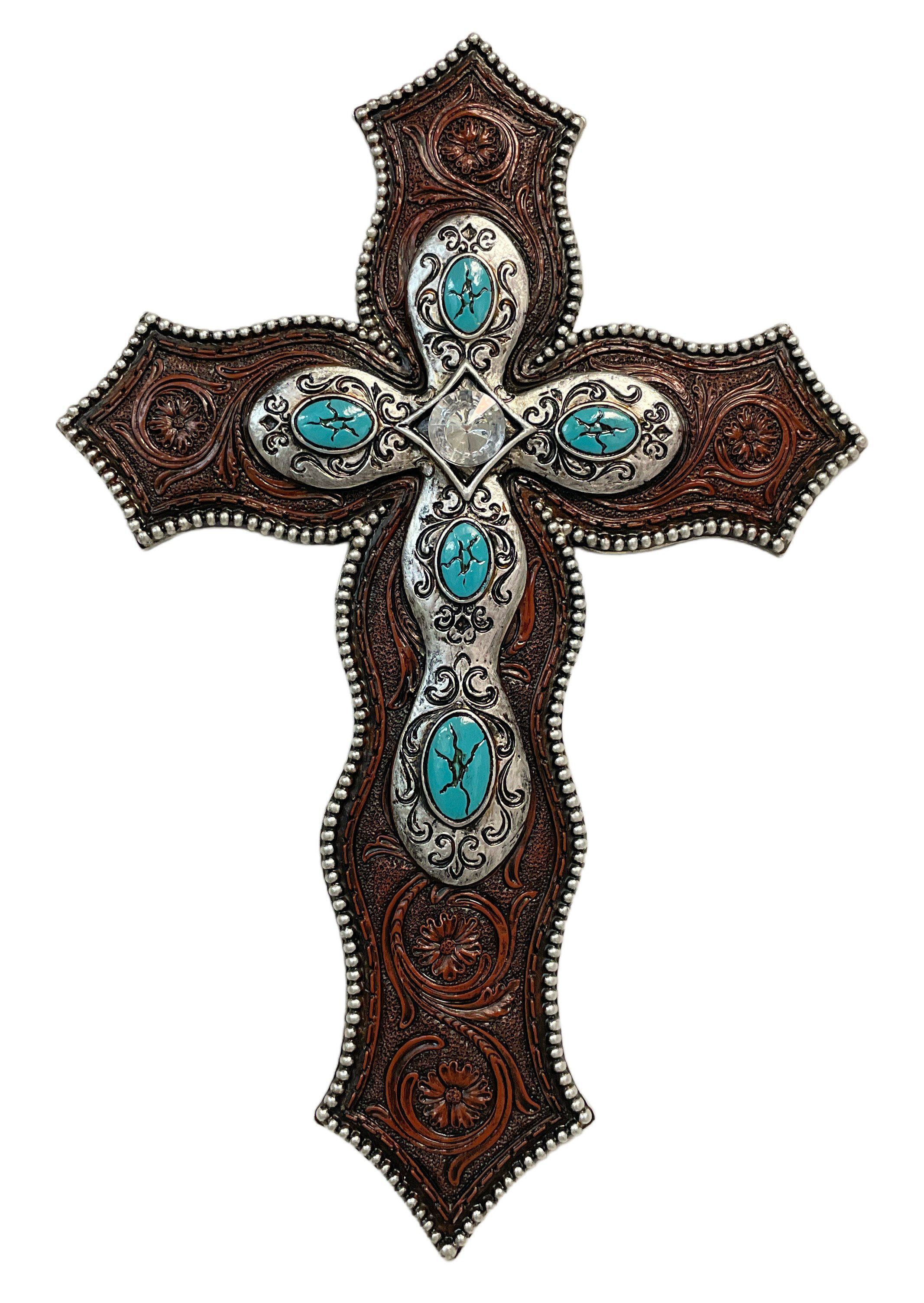 Trinx Polyresin Tooled Leather Silver Turquoise Concho Layered Cross ...