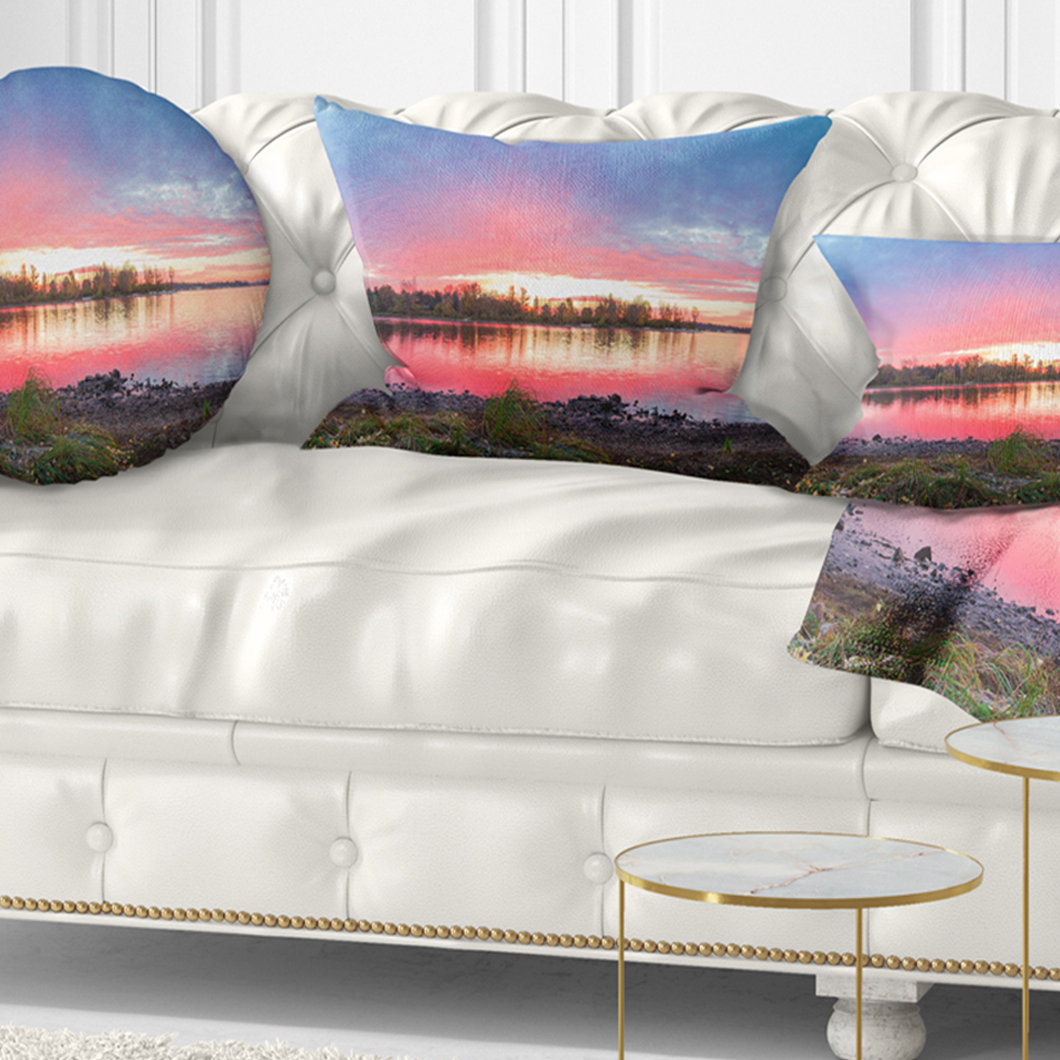 Design Art Beautiful Fall Sunrise Over River - Landscape Printed Pillow ...