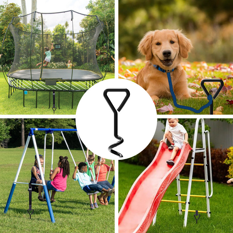 Eurmax Trampoline Corkscrew Steel Stakes Heavy Duty Anchor Kit with T ...