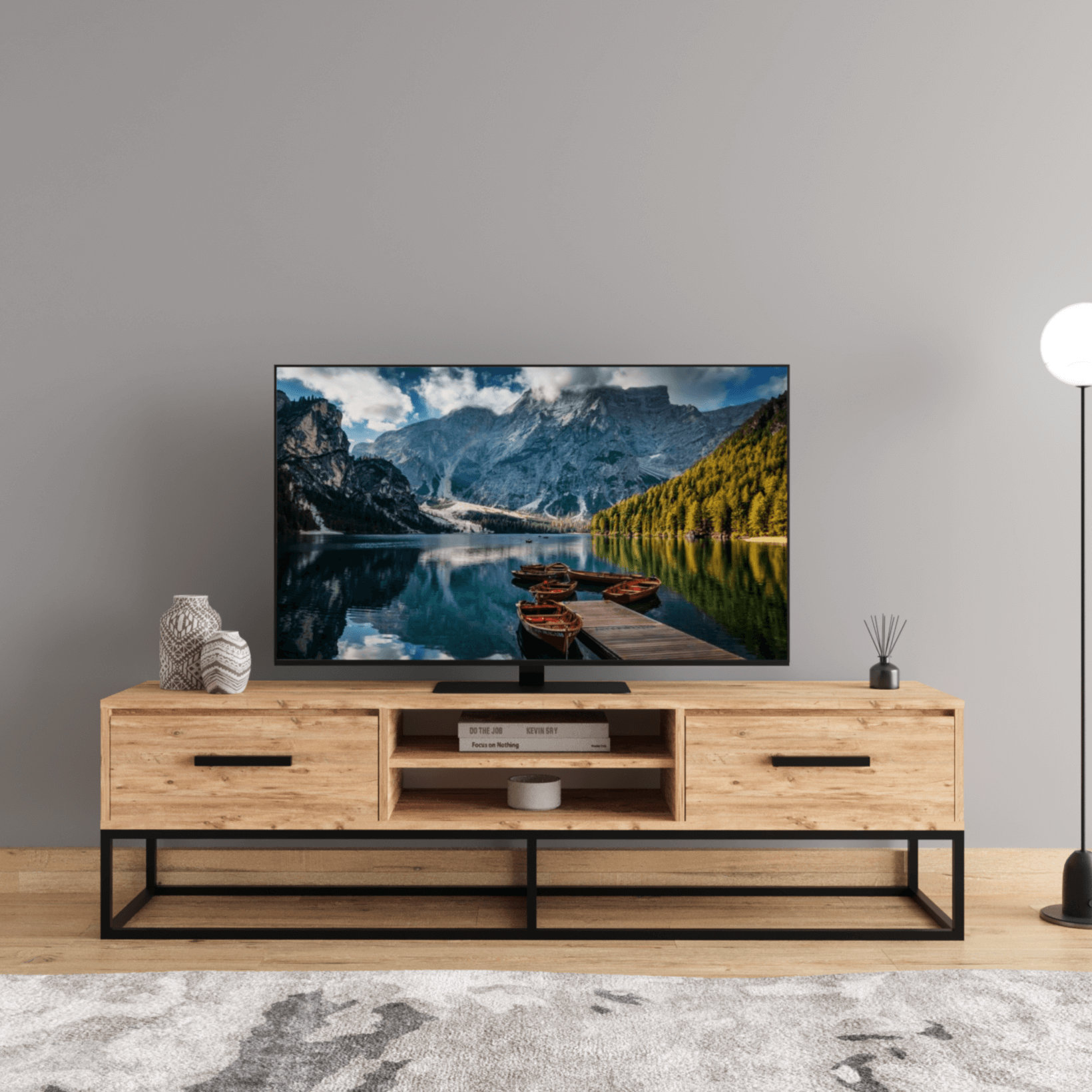 Borough Wharf Lidya 180 cm Metal Legged TV Stand – Sleek Atlantic Pine ...