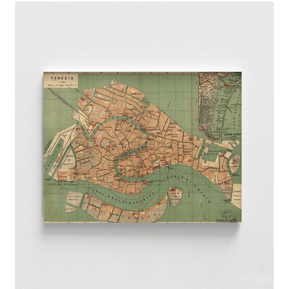 WeFrameArt Venice Venezia 1886, Antique Italian City Map, Venezia ...