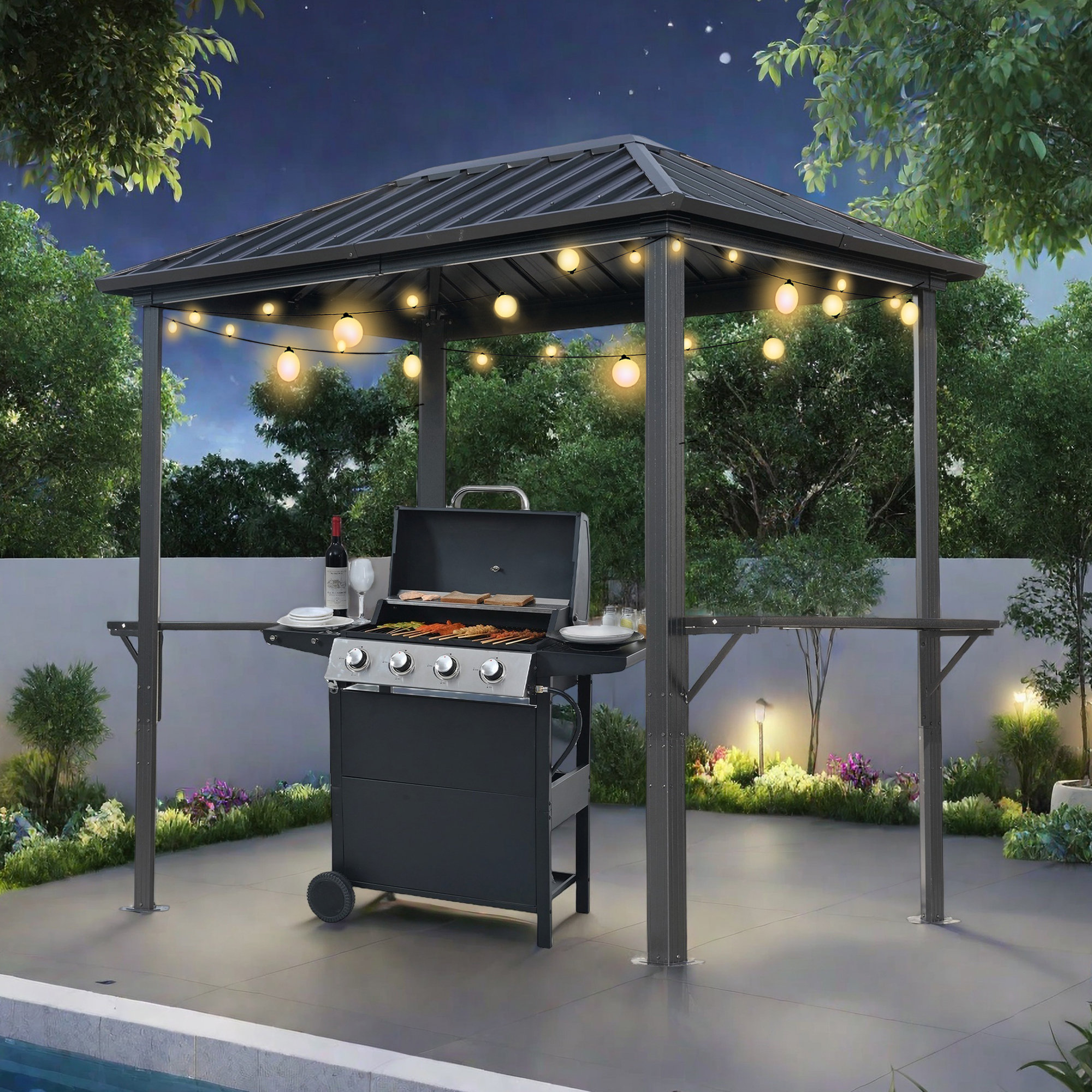 endark 8 Ft. W X 5 Ft. D Steel Hardtop Outdoor Aluminum Grill Gazebo ...
