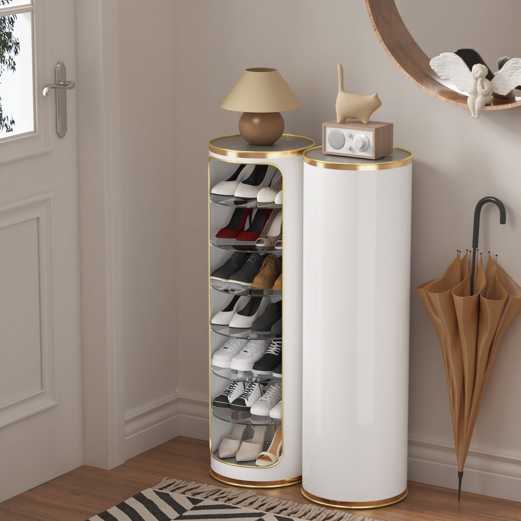 Everly Quinn 360° Rotating Shoe Cabinet, 7 Tiers Shoe Rack For Entryway ...