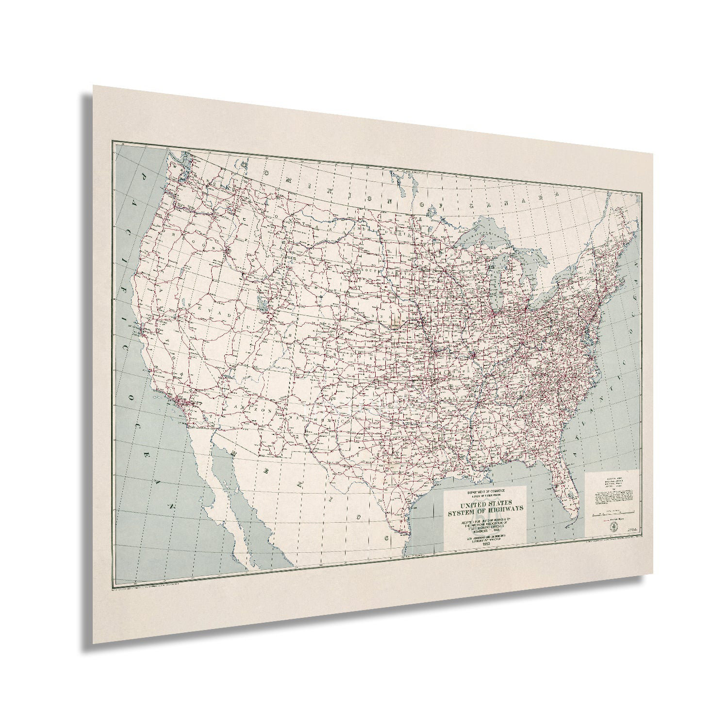 Williston Forge 1950 United States Map System Of Highways On Paper ...