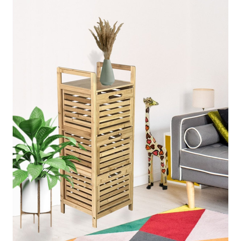 Loon Peak® Solid Bamboo 3 Drawer Pantry Tower | Wayfair