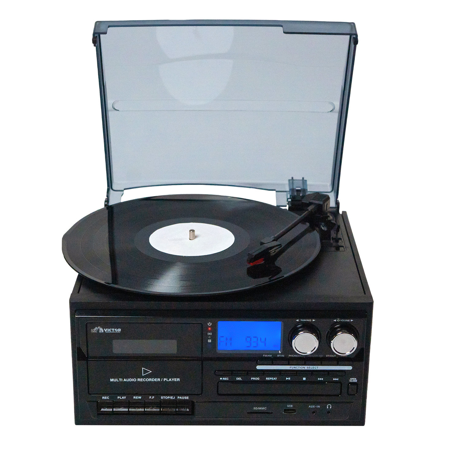 Victor Cosmopolitan 8-in-1 Turntable Music Center with Bluetooth Vinyl ...