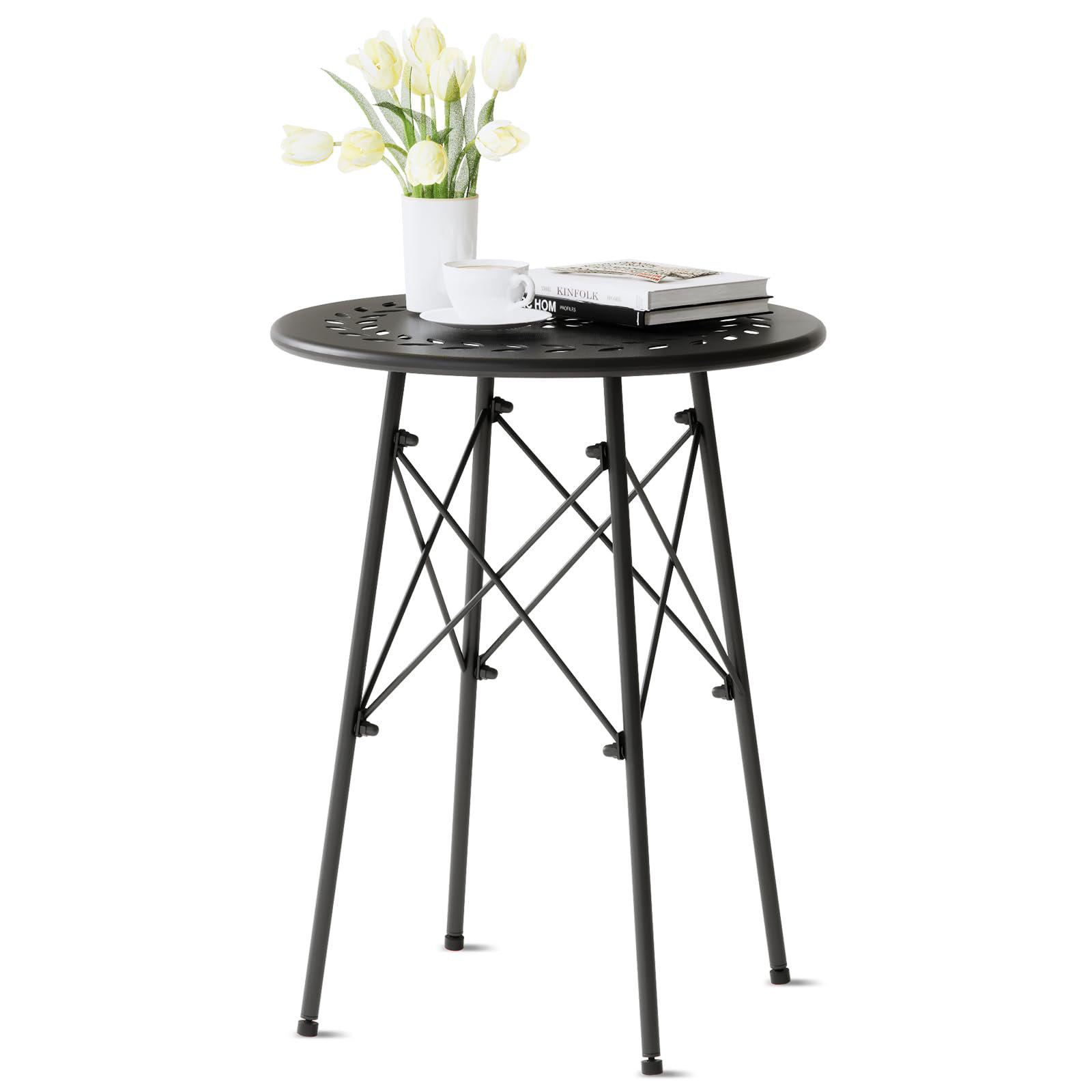 Winston Porter Round Metal Side Table, Weatherproof, Small Decorative ...