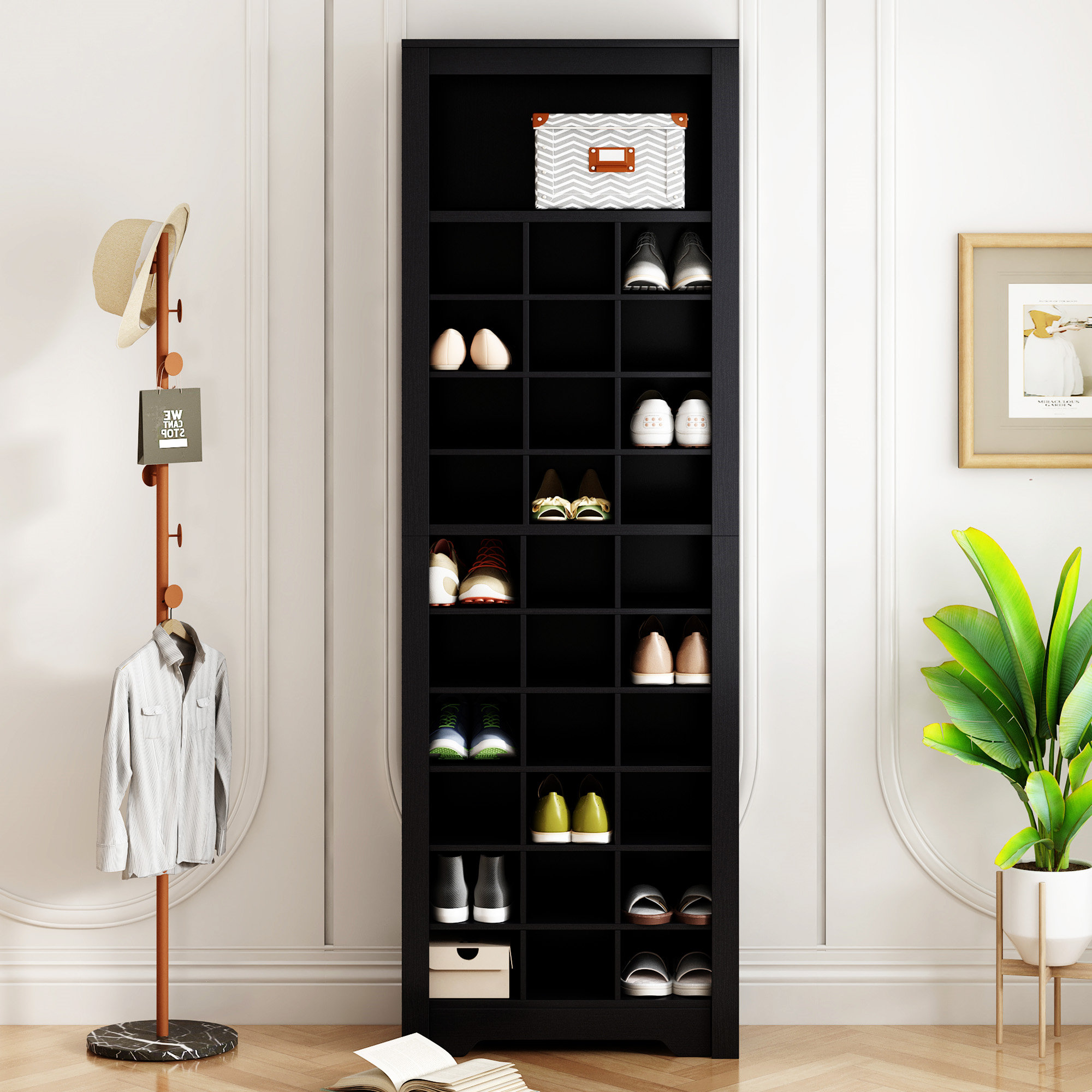 Everly Quinn Stylish Design 30 Shoe Cubby Console, Contemporary Shoe ...