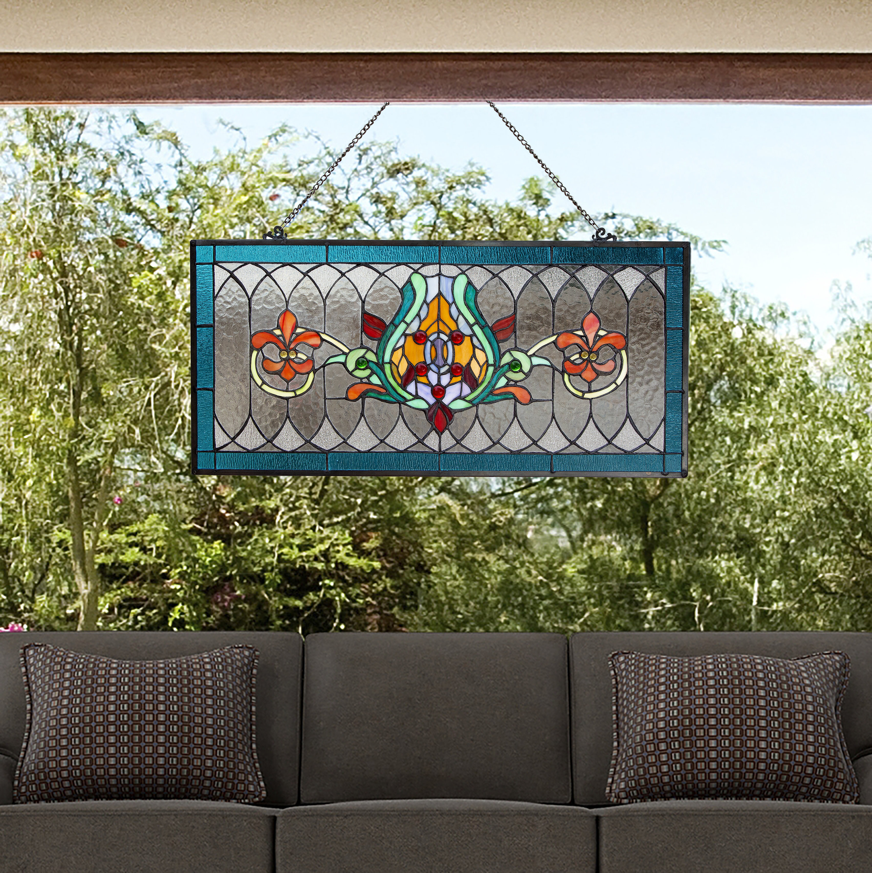 Canora Grey 30"L Fleur De Lis Horizontal Pub-Stained Glass Panel ...