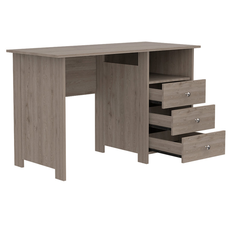 Latitude Run® 3 Drawers Computer Desk with Open Storage Cabinet | Wayfair