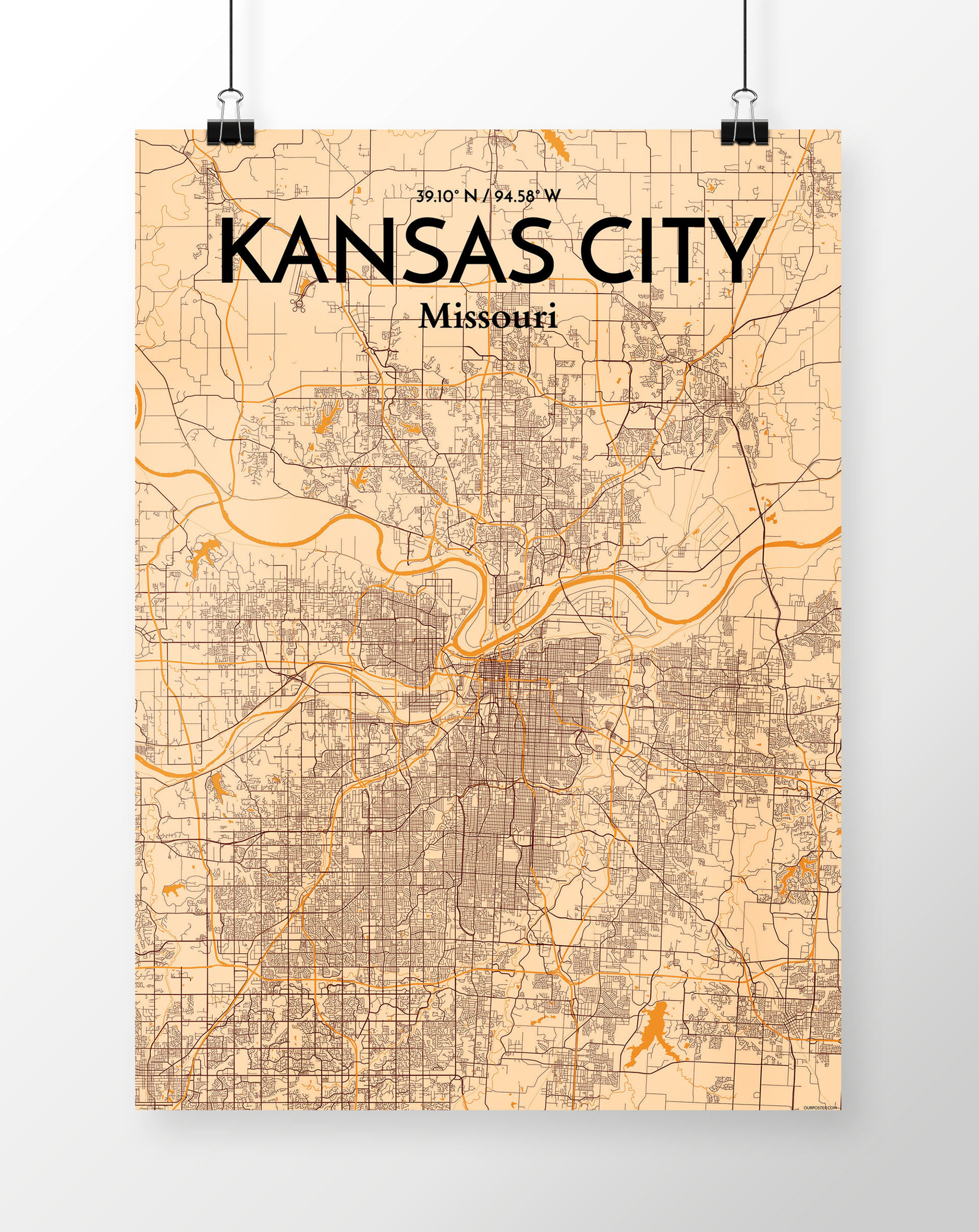 Wrought Studio™ Kansas City City Map Graphic Art Print Poster in Light ...