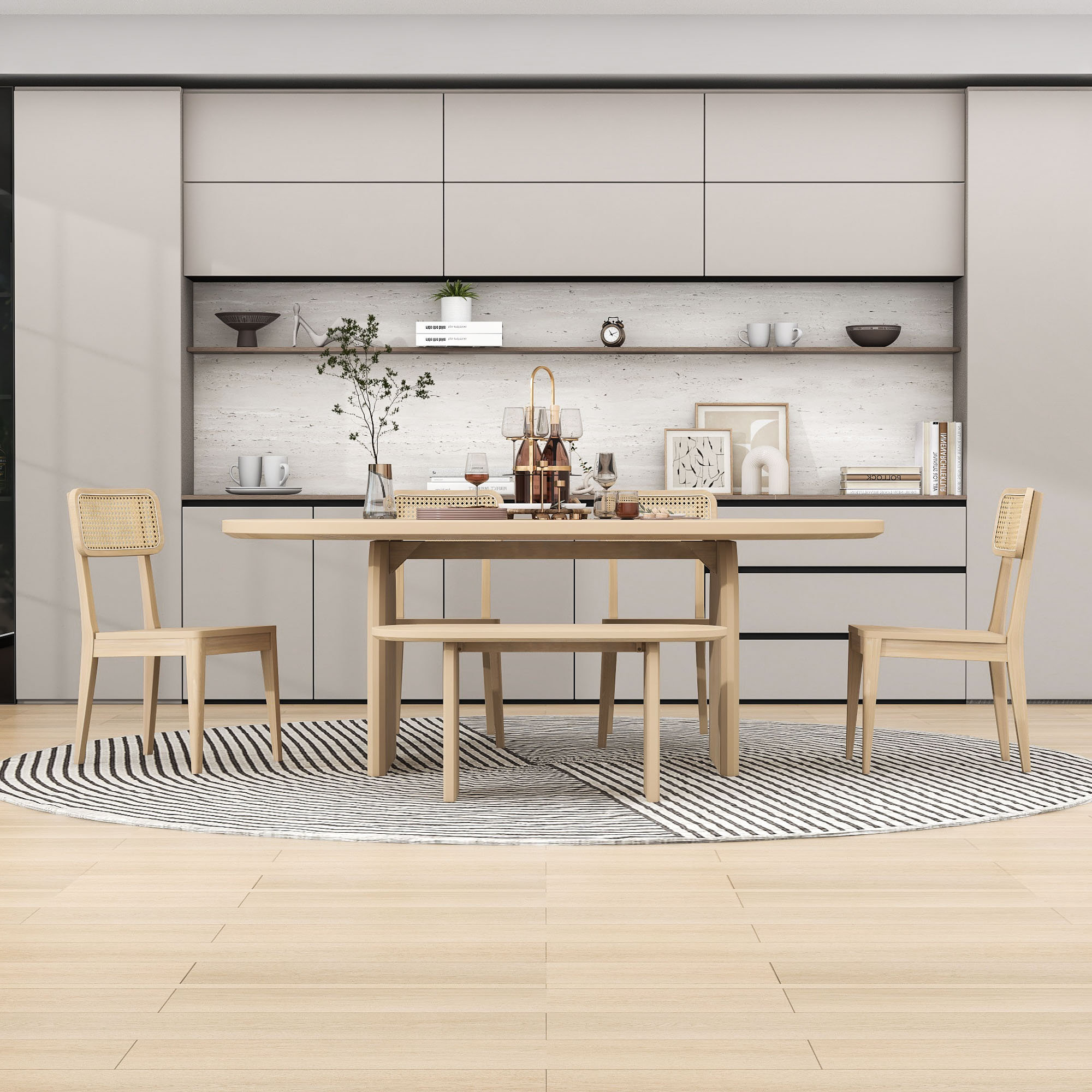 George Oliver 6-Piece Dining Table Set with Bench, Oval Table and 4 ...