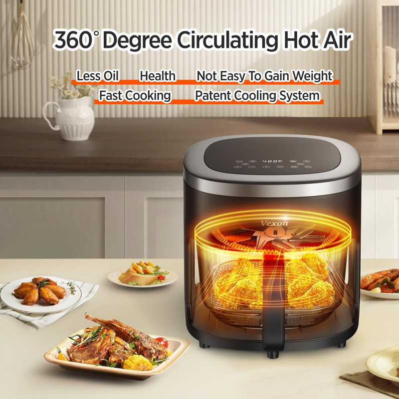 Vexon 6-IN-1 Glass Air Fryer,4.5QT Air Fryer with Viewing Glass Pot ...
