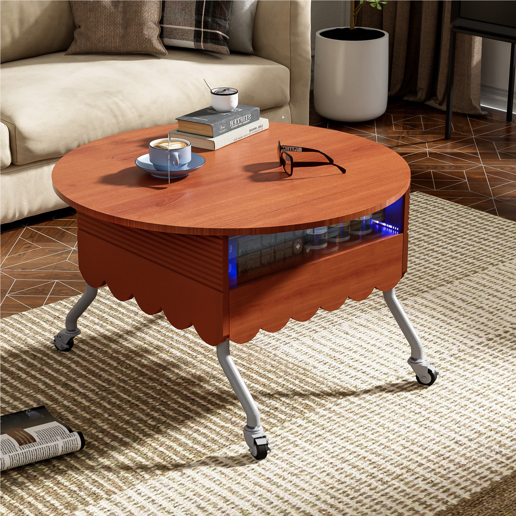 Ivy Bronx Round elevated coffee table with metal frame and multi ...