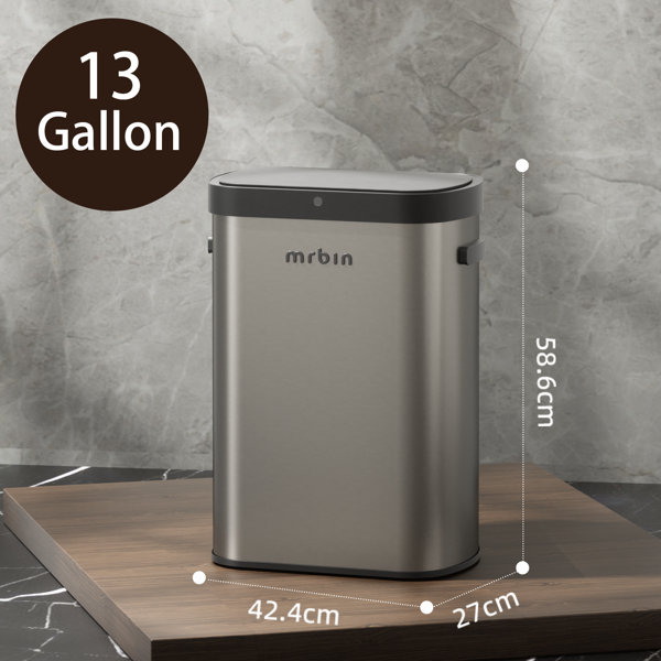 mrbin Stainless Steel Motion Sensor Waste Basket, 50L/13gal Automatic ...