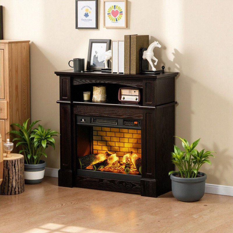 Winston Porter 32" Freestanding Electric Fireplace Heater With Mantel ...