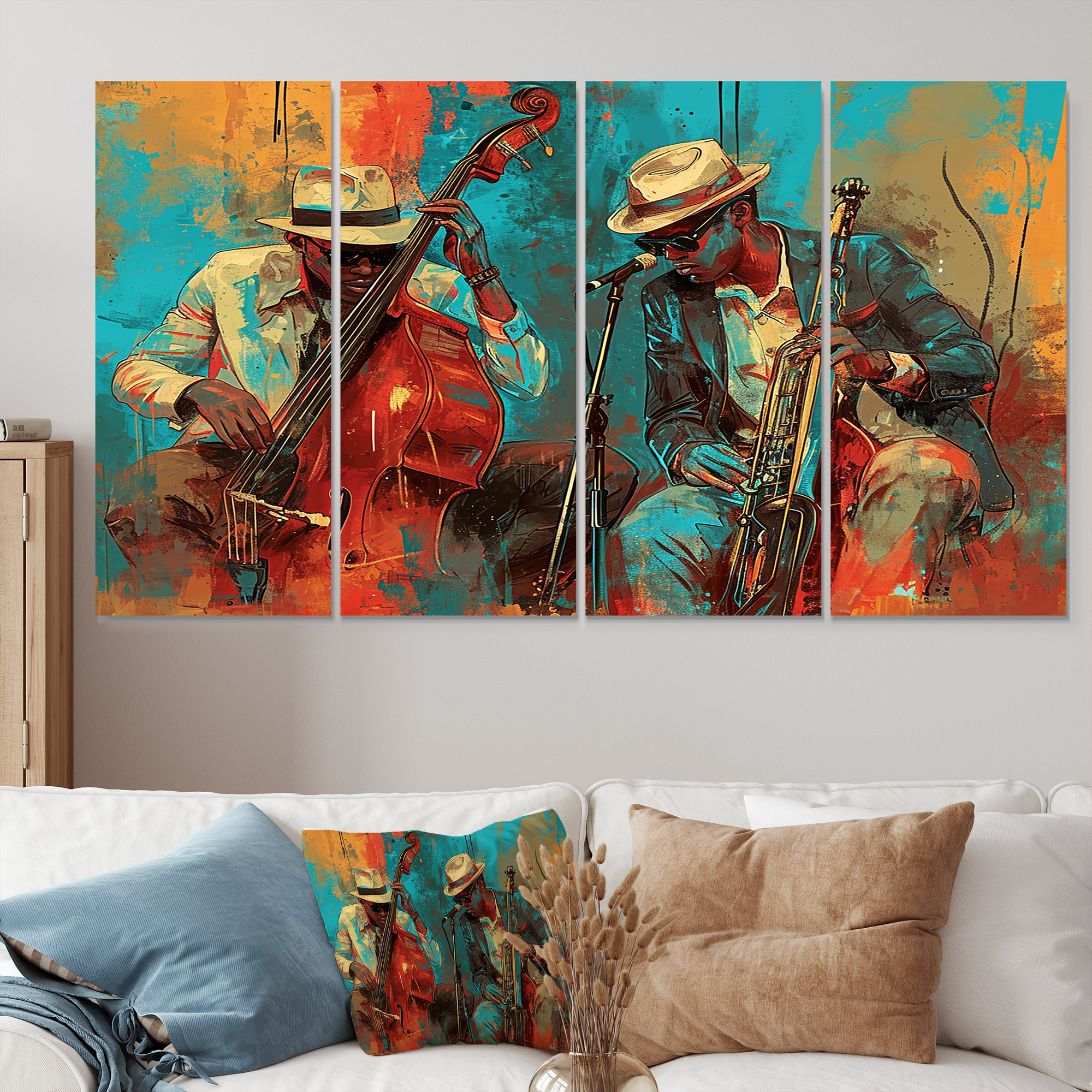 Design Art 2 Musicians - Musician Wall Art For Living Room 4 Piece ...