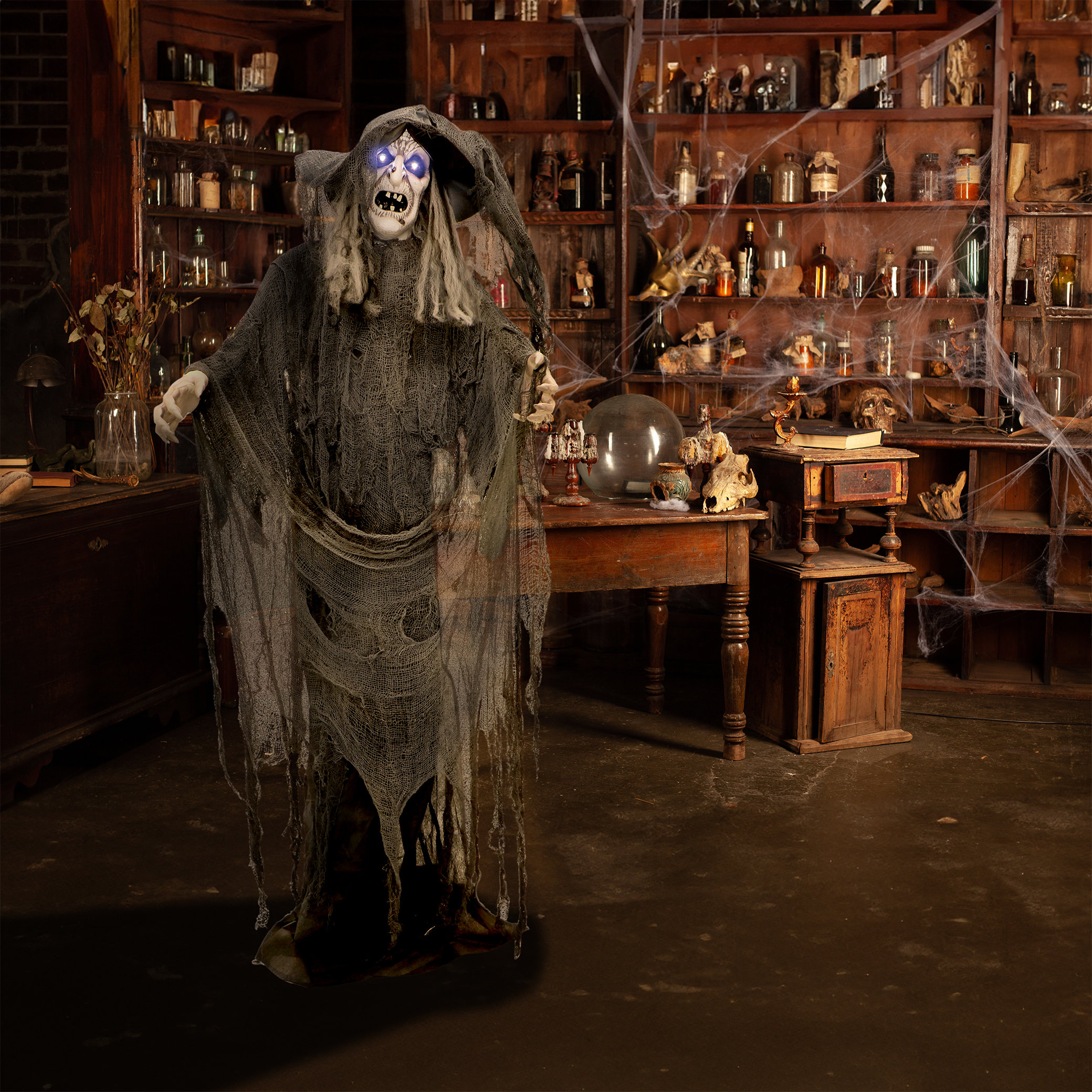Haunted Hill Farm 69 In. Life-Size Animatronic Scary Talking Witch with ...