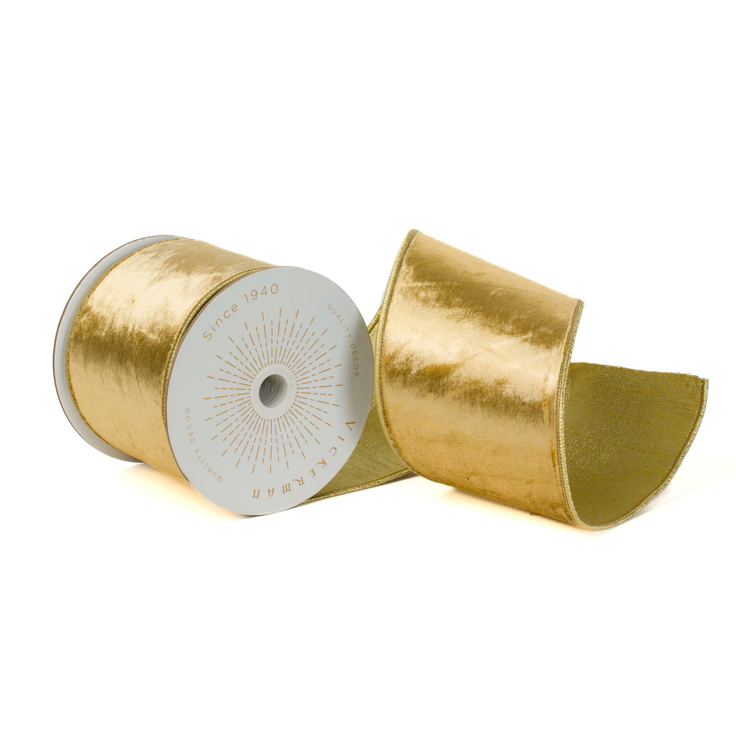 Vickerman 4"X10 Yds Gold Velvet with Gold Trim/Backing Ribbon. | Wayfair