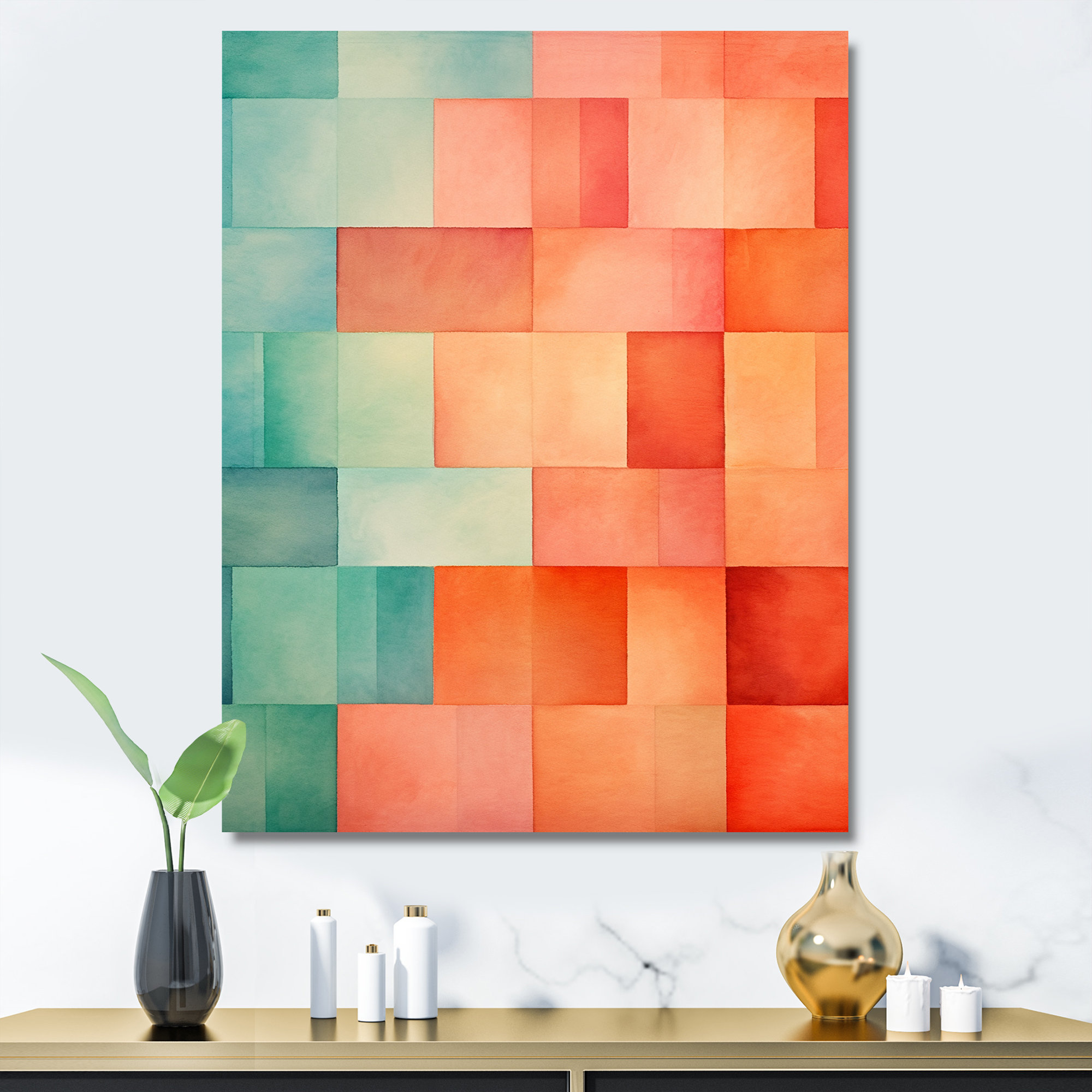Design Art Coral Cubes Melody Shapes - Abstract Shapes Canvas Print ...