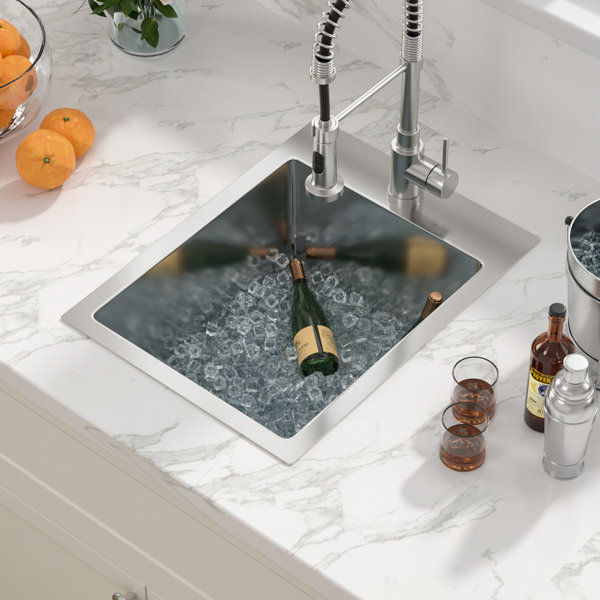 Sarlai 15" L x 20" W Drop-In Bar Sink Single Bowl 16 Guage Stainless ...