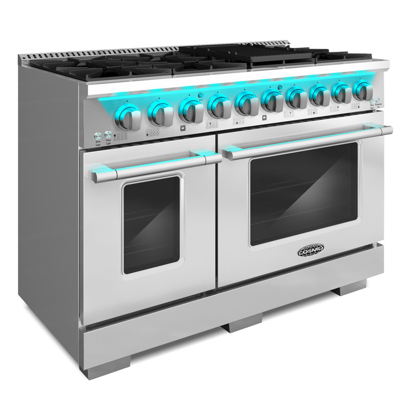 Cosmo 48 In. Lumin Collection 5.5 Cu. Ft. Double Oven Dual Fuel Range ...