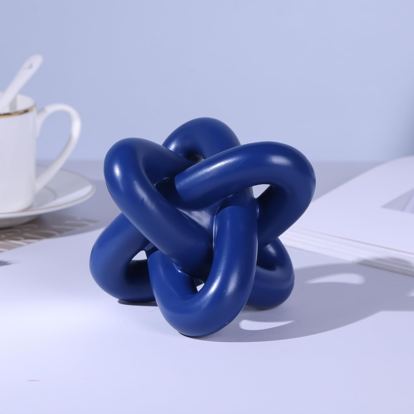 Ivy Bronx Blue Rope Knot Statue, Three Rope Knots Sculpture Home Decor ...