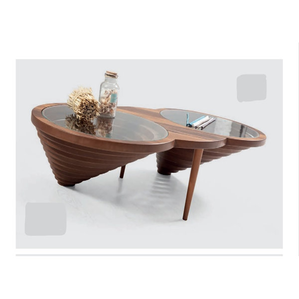 Orren Ellis Swooping Shape Coffee Table Wooden And Tempered Glass, With ...