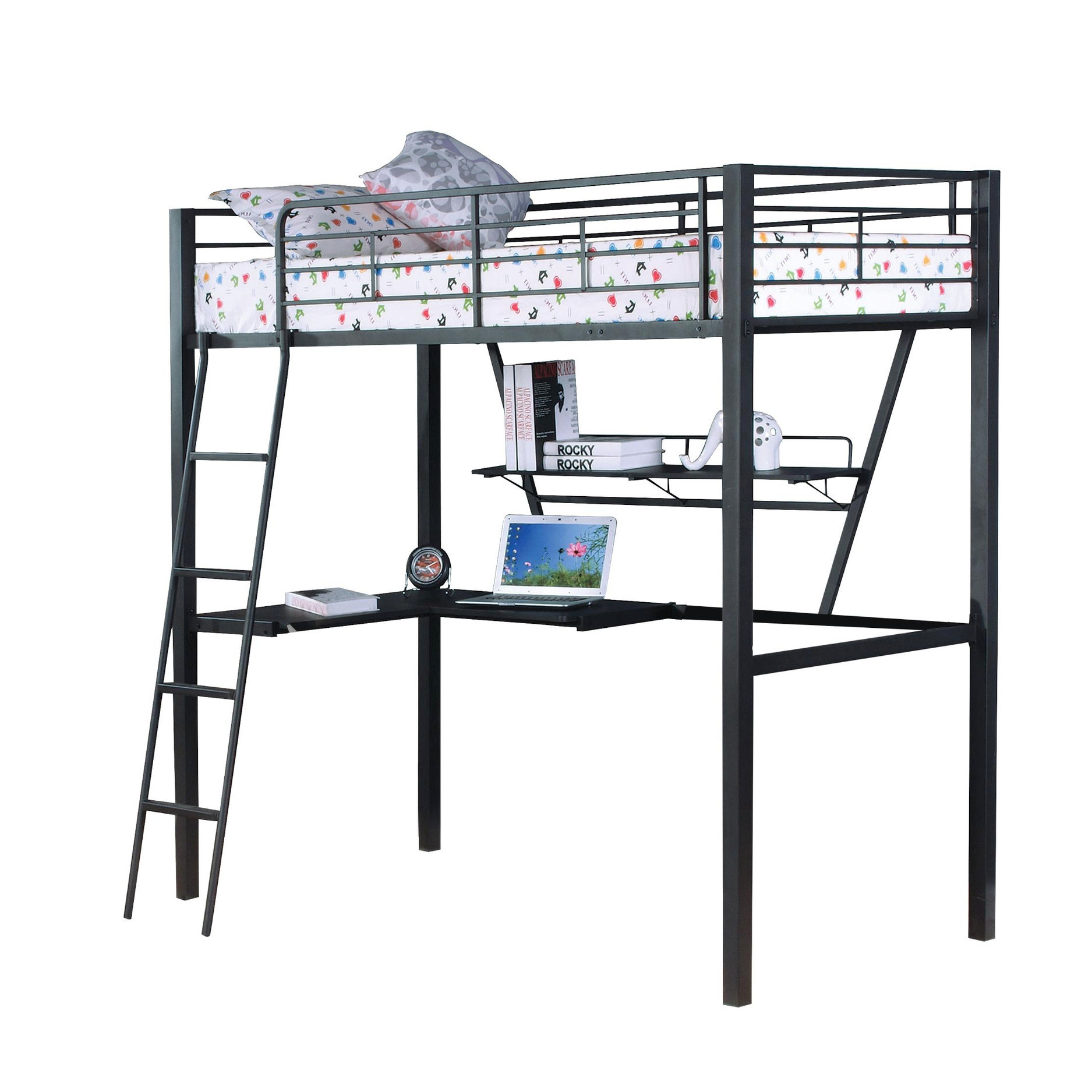 Isabelle & Max™ Silver & Black Twin Loft Bed With Ergonomic Hobby Desk ...